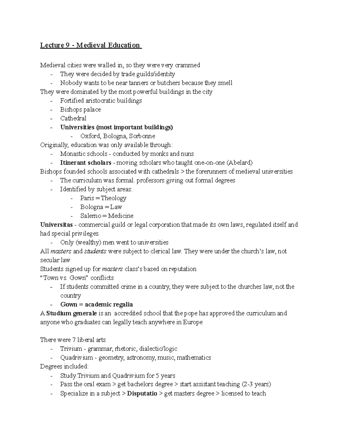 Study Guide Medieval Final Lecture noes 9 - 14 - Lecture 9 - Medieval ...