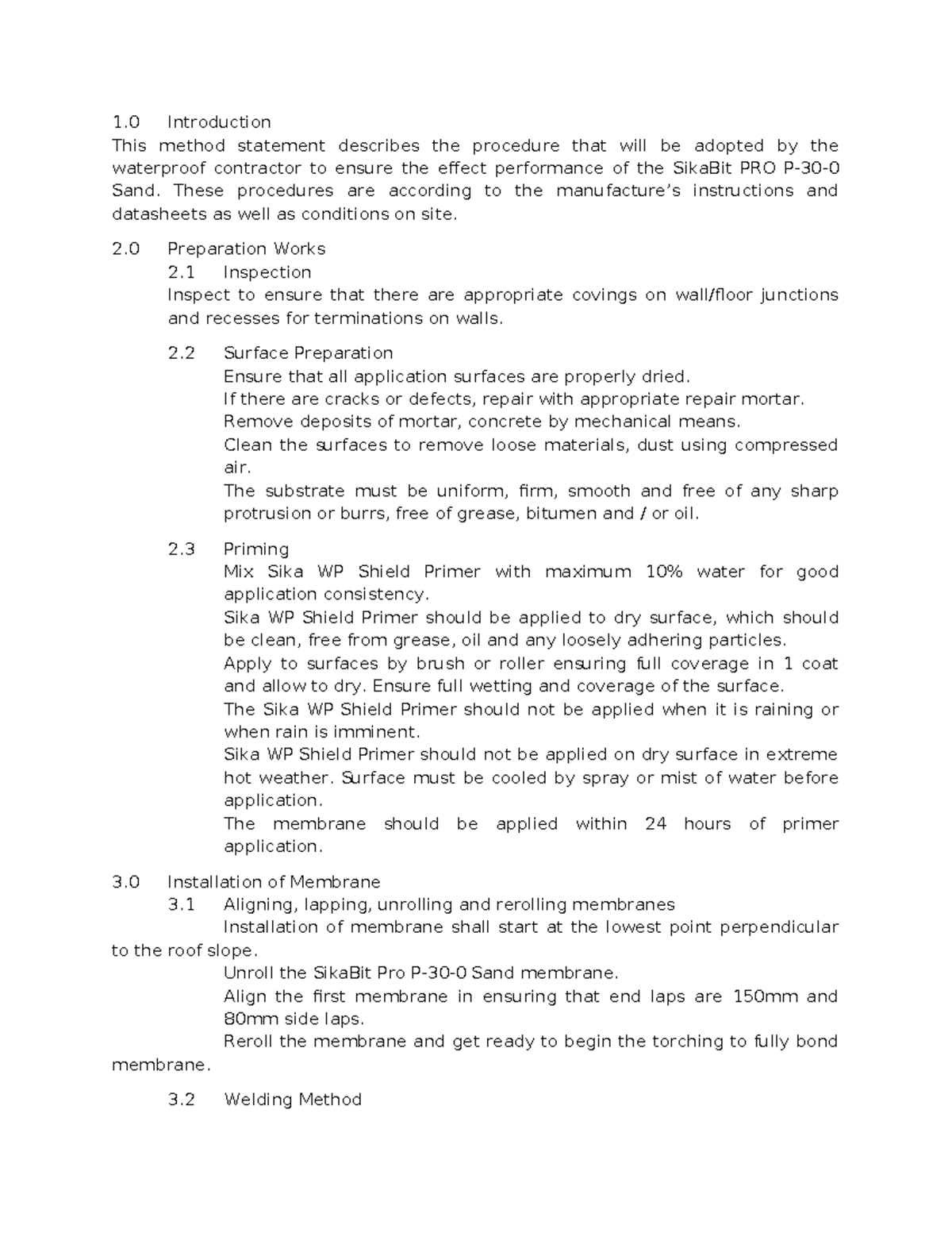 Draft Method Statement Sika Bit PRO P-30-0-Sand Quality - 1 ...