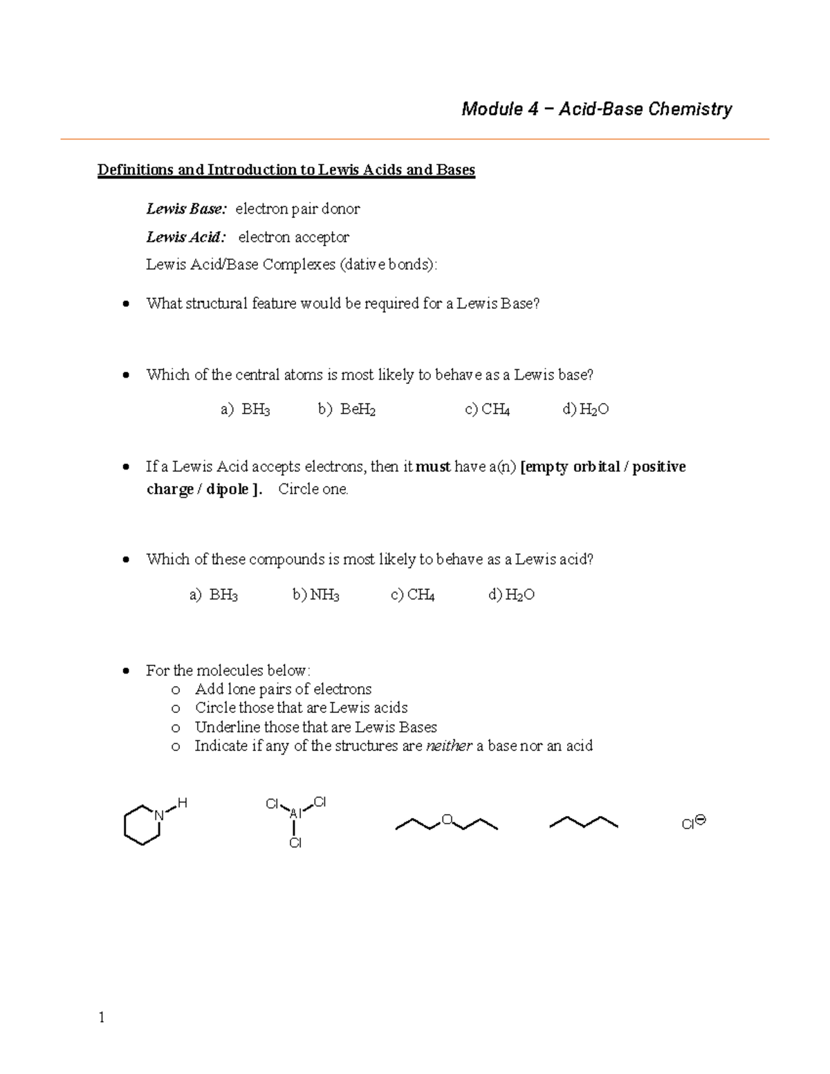 Module 4 Acid Base Chemistry - Module 4 – Acid-Base Chemistry ...