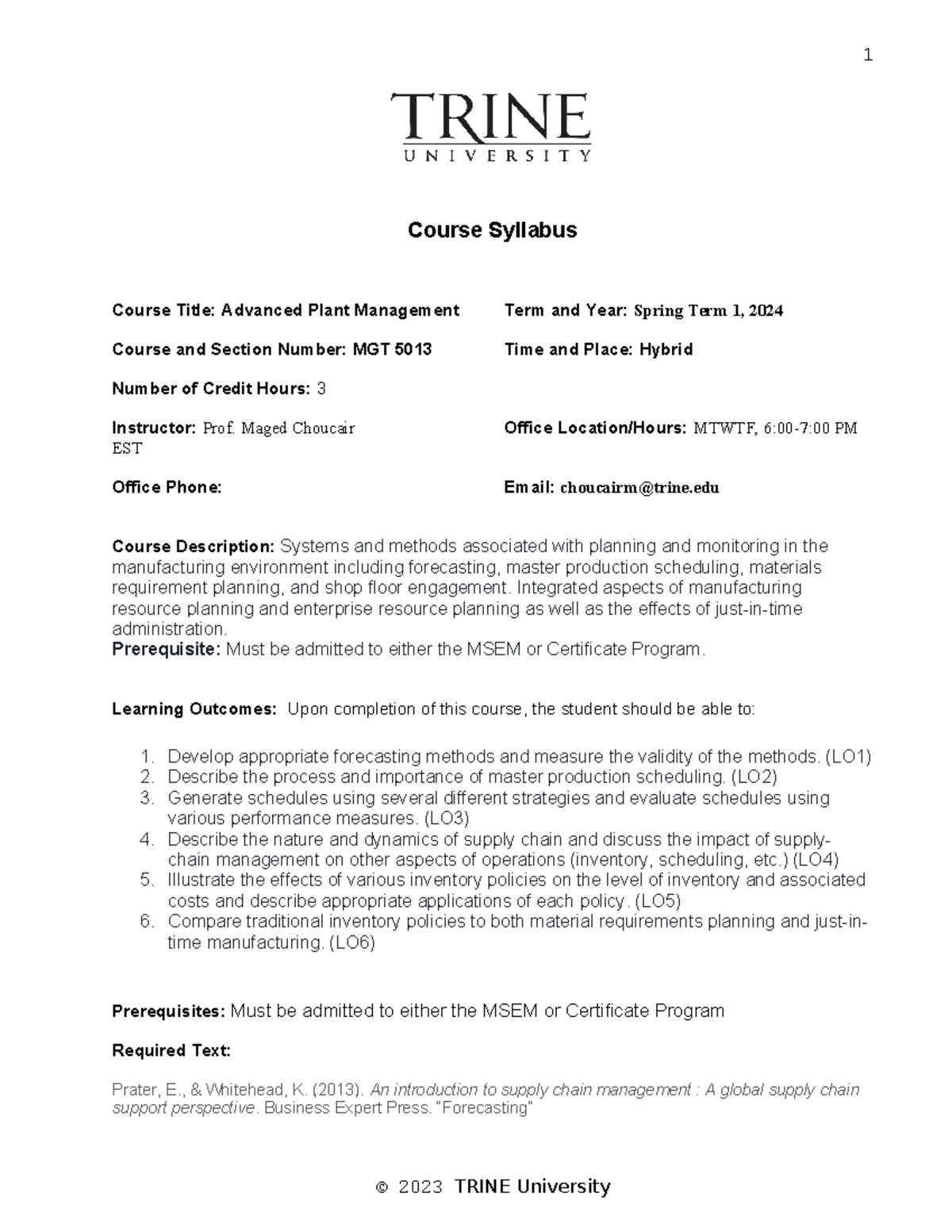 Advance plant management - Course Syllabus Course Title: Advanced Plant ...