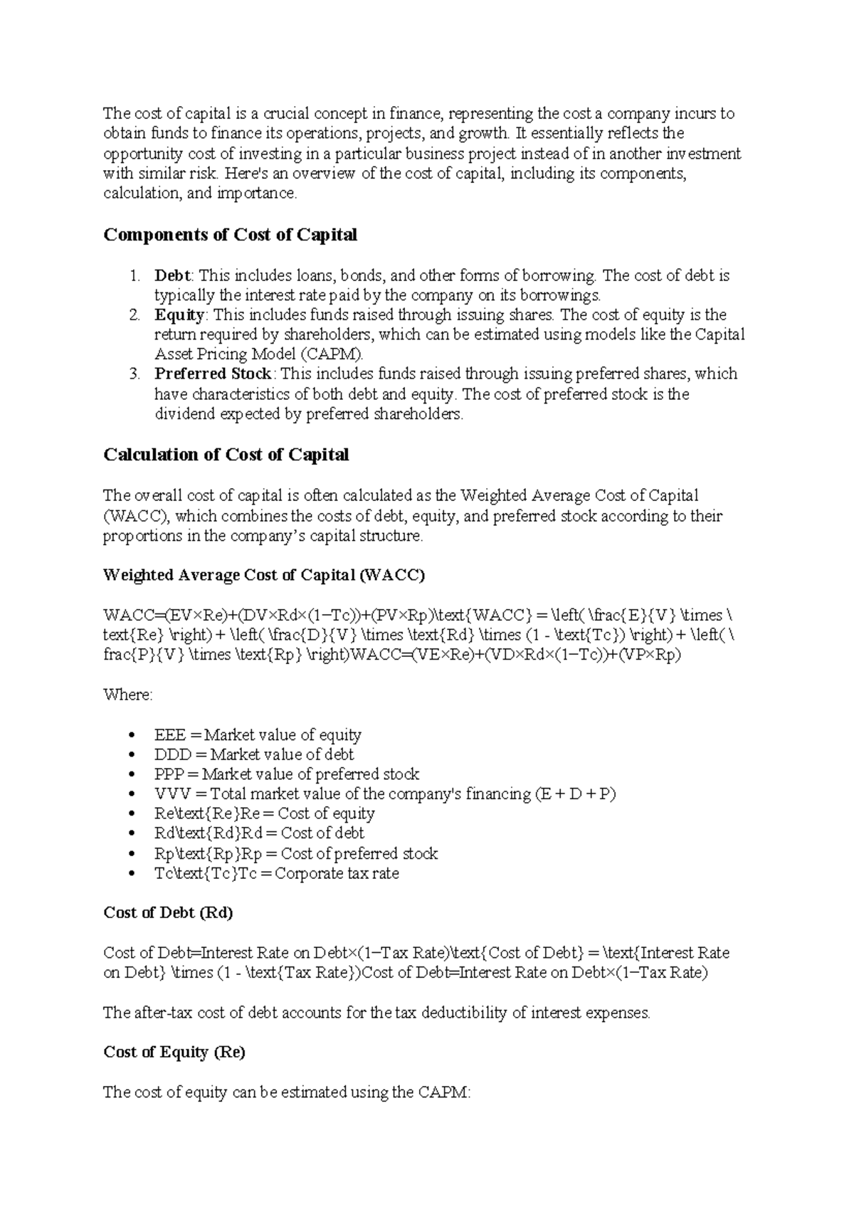 COC - The cost of capital is a crucial concept in finance, representing ...