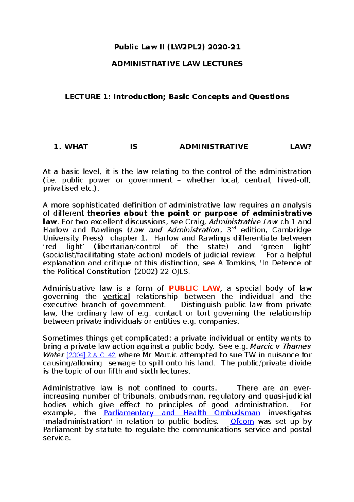 Admin LAW Lectures Notes - Introductory - Public Law II (LW2PL2) 2020 ...
