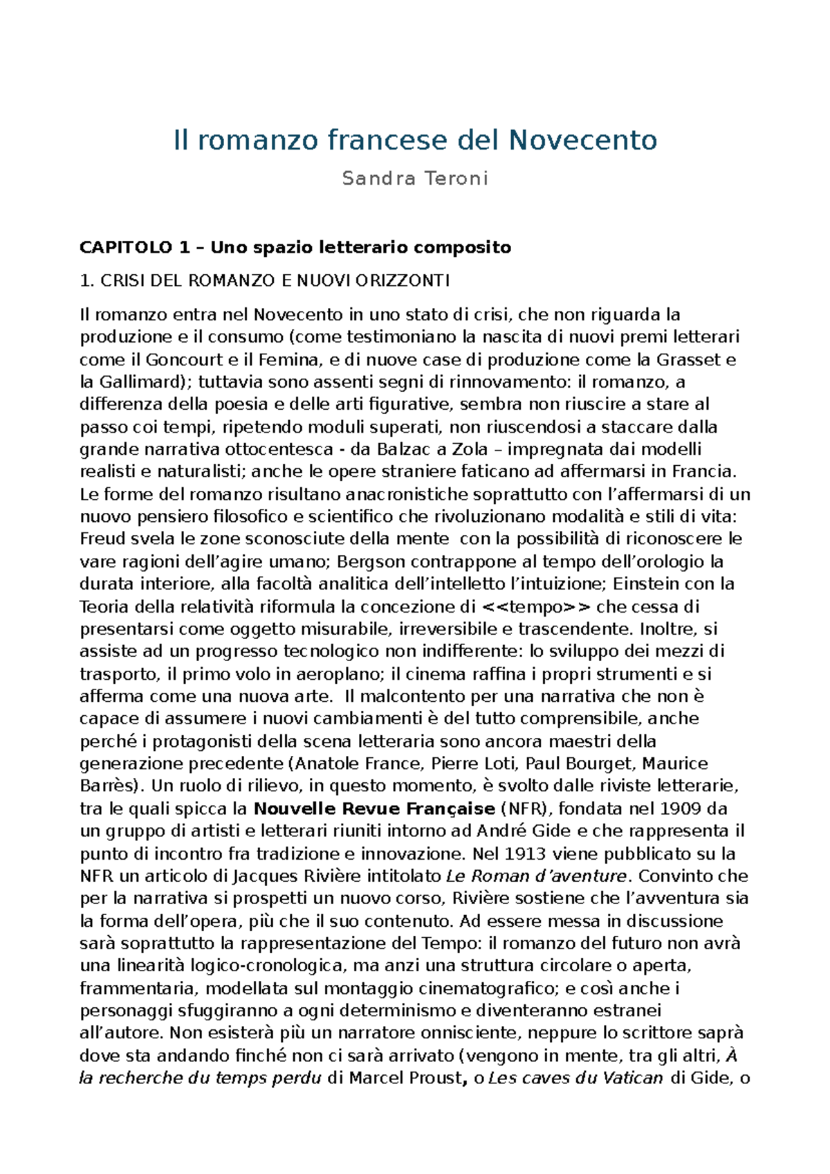 Il romanzo francese del 900 riassunto - Il romanzo francese del ...