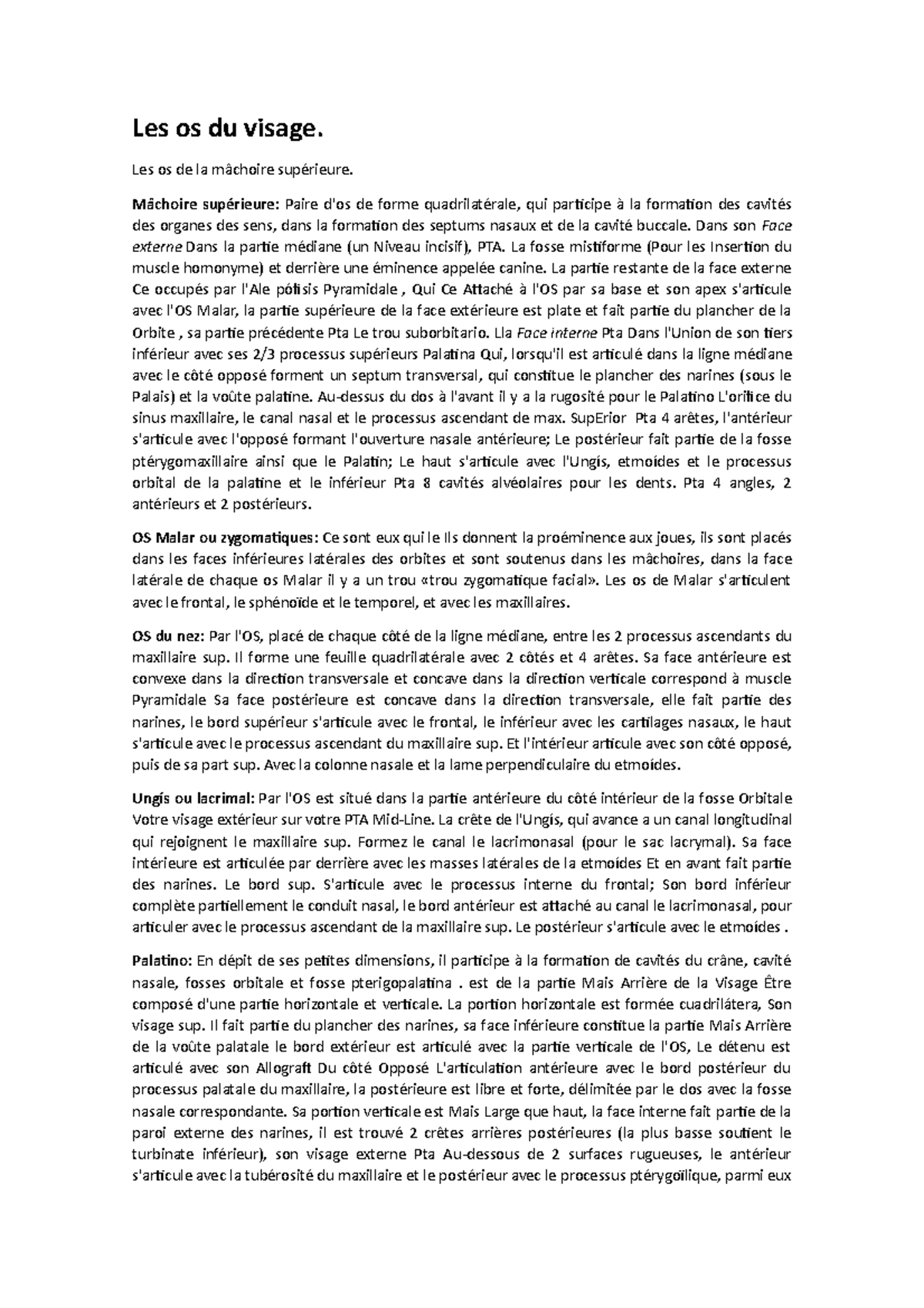 Les os du visage - Notes de cours 1 - Les os du visage. Les os de la ...