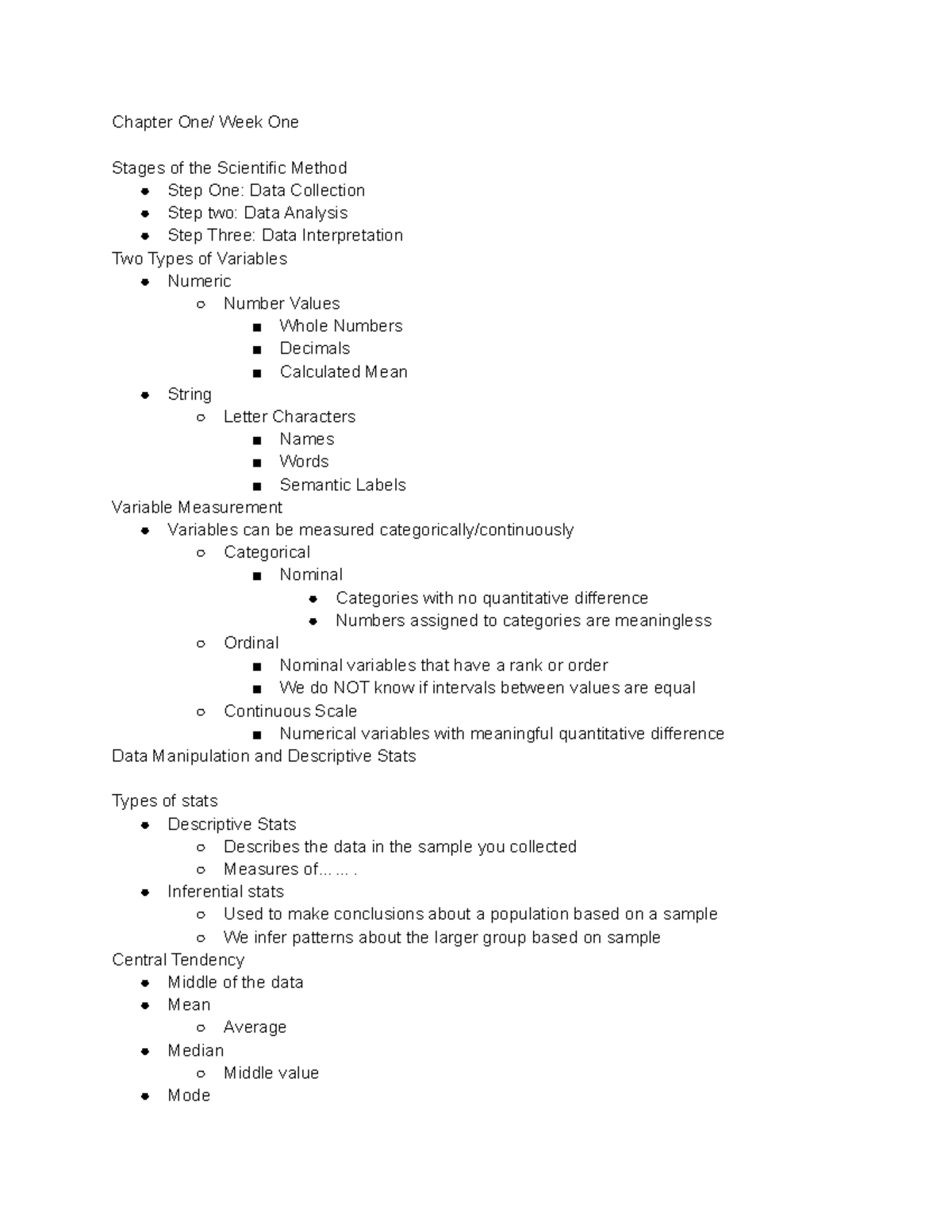 Week one and two- stats - Professor Thompson's notes from the first two ...