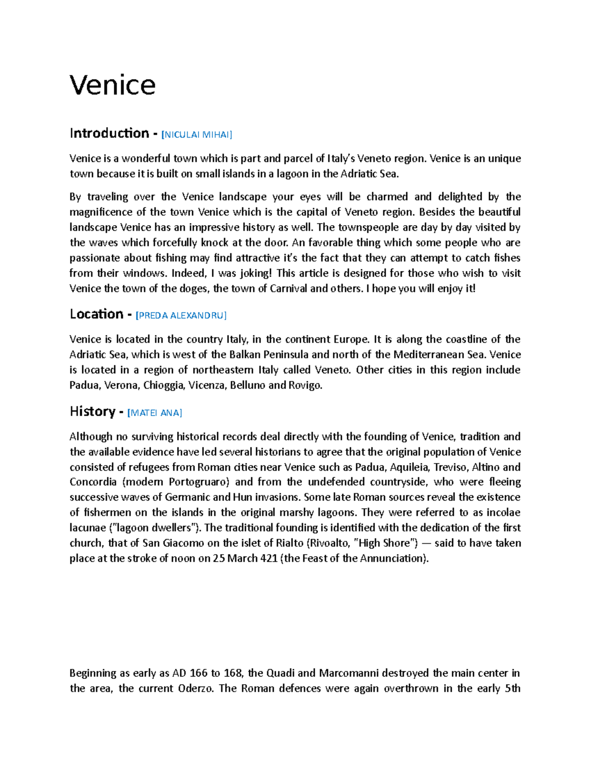 About the city Venice, Italy - Venice Introduction - [NICULAI MIHAI ...