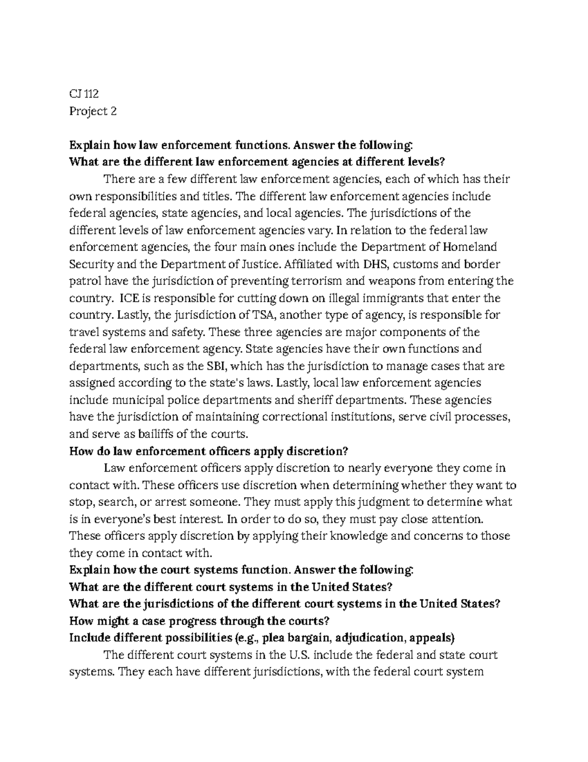 CJ Module 7 Project 2 - functions of the court, law enforcement ...