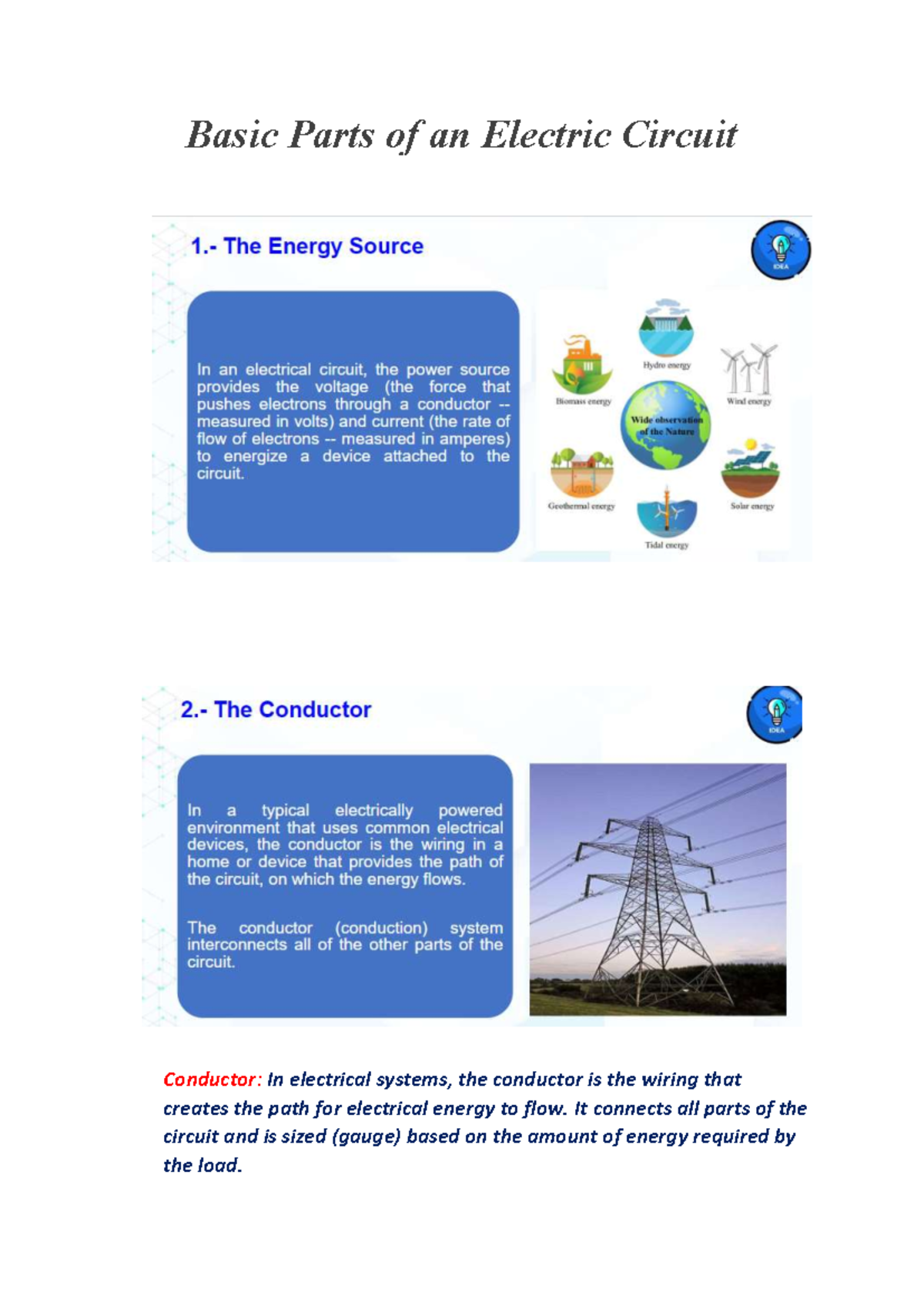 Basic Parts of an Electric Circuit - Basic Parts of an Electric Circuit ...