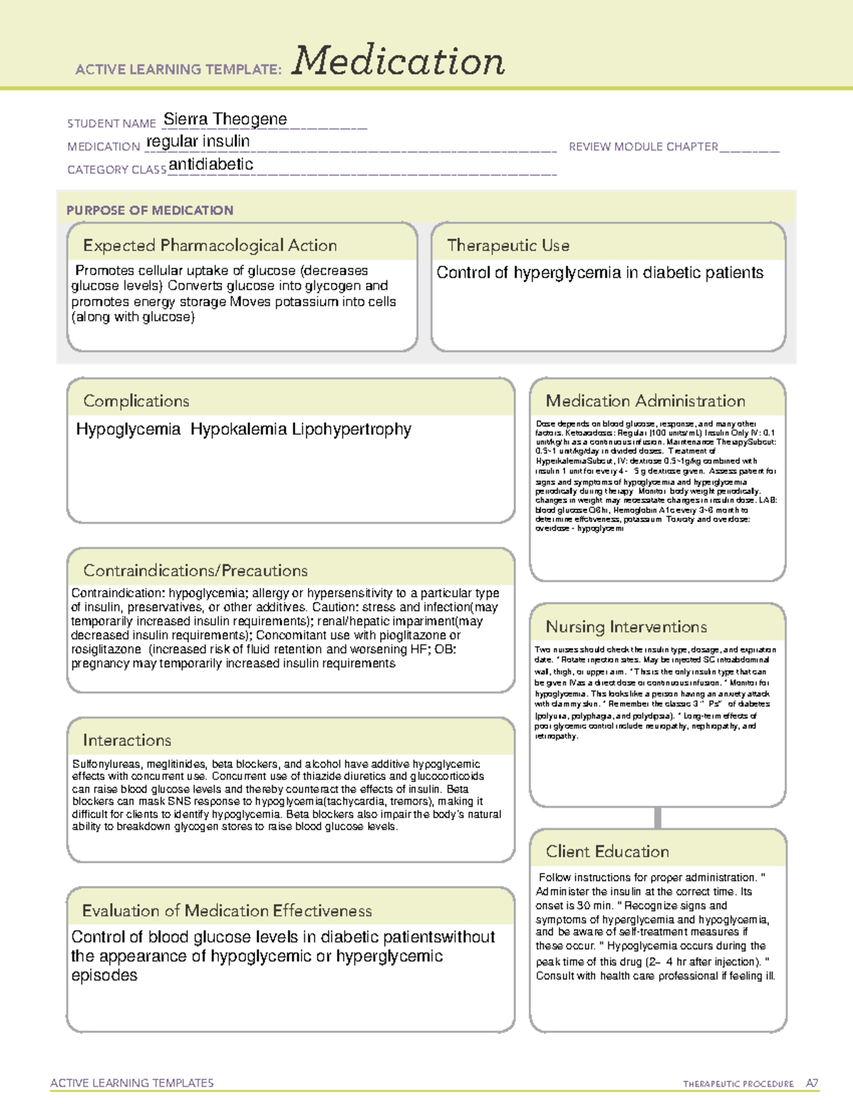 Reguler insulin - ACTIVE LEARNING TEMPLATES THERAPEUTIC PROCEDURE A ...