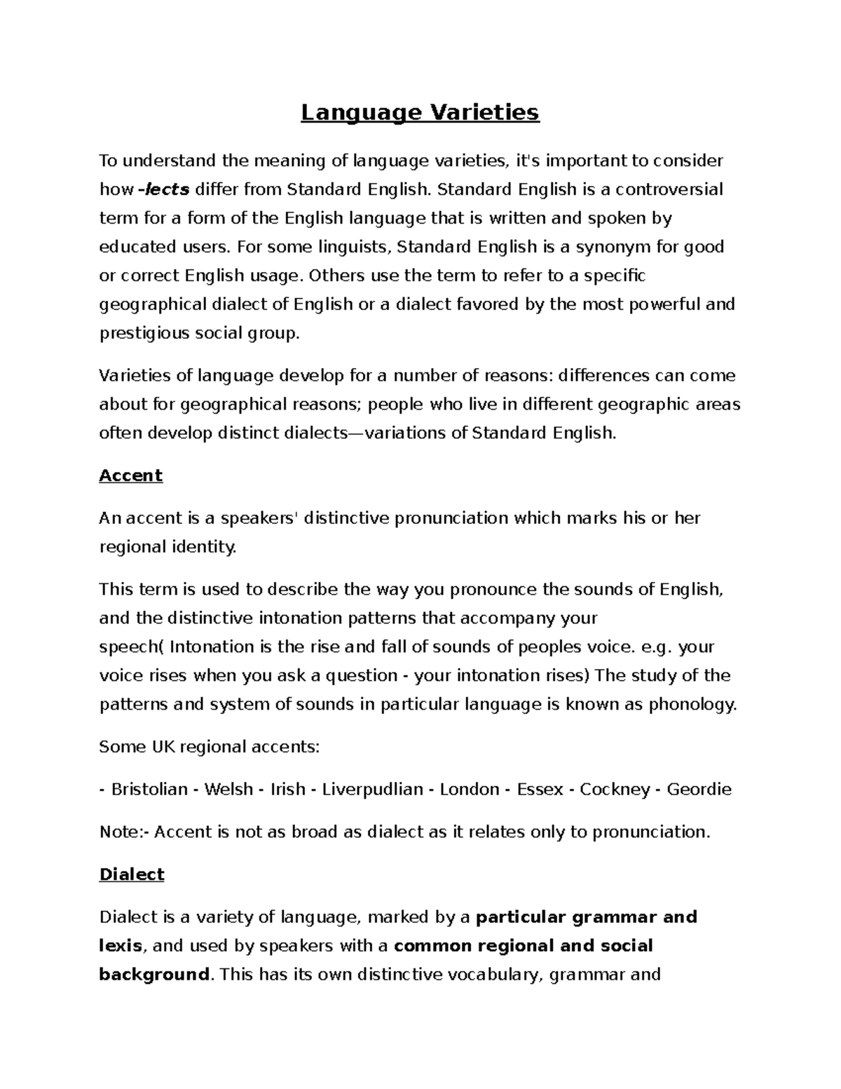 Language Varieties Module 2 ILL - Language Varieties To understand the ...