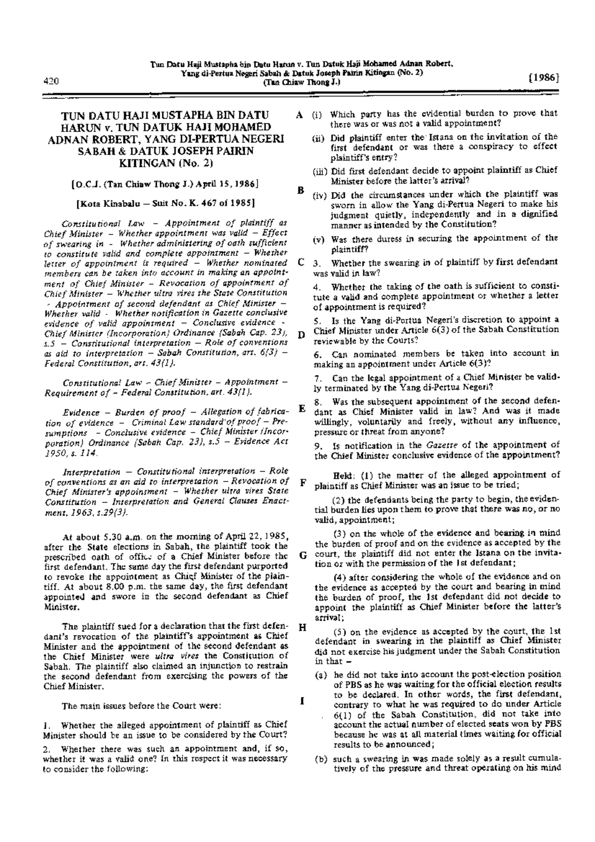 Tun Datu Haji Mustapha v Tun Datuk Haji Mohamed - International law ...