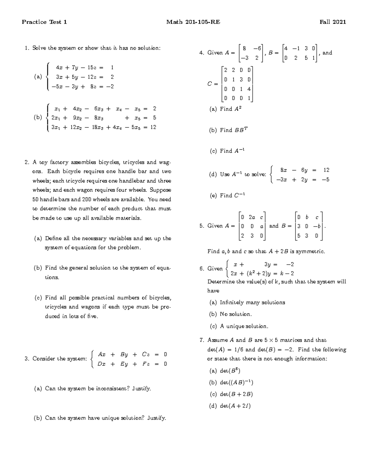 105PT1f2021 - linear algebra - Practice Test 1 Math 201-105-RE Fall ...