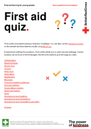 First aid quiz secondary - First aid learning for young people. Quiz ...