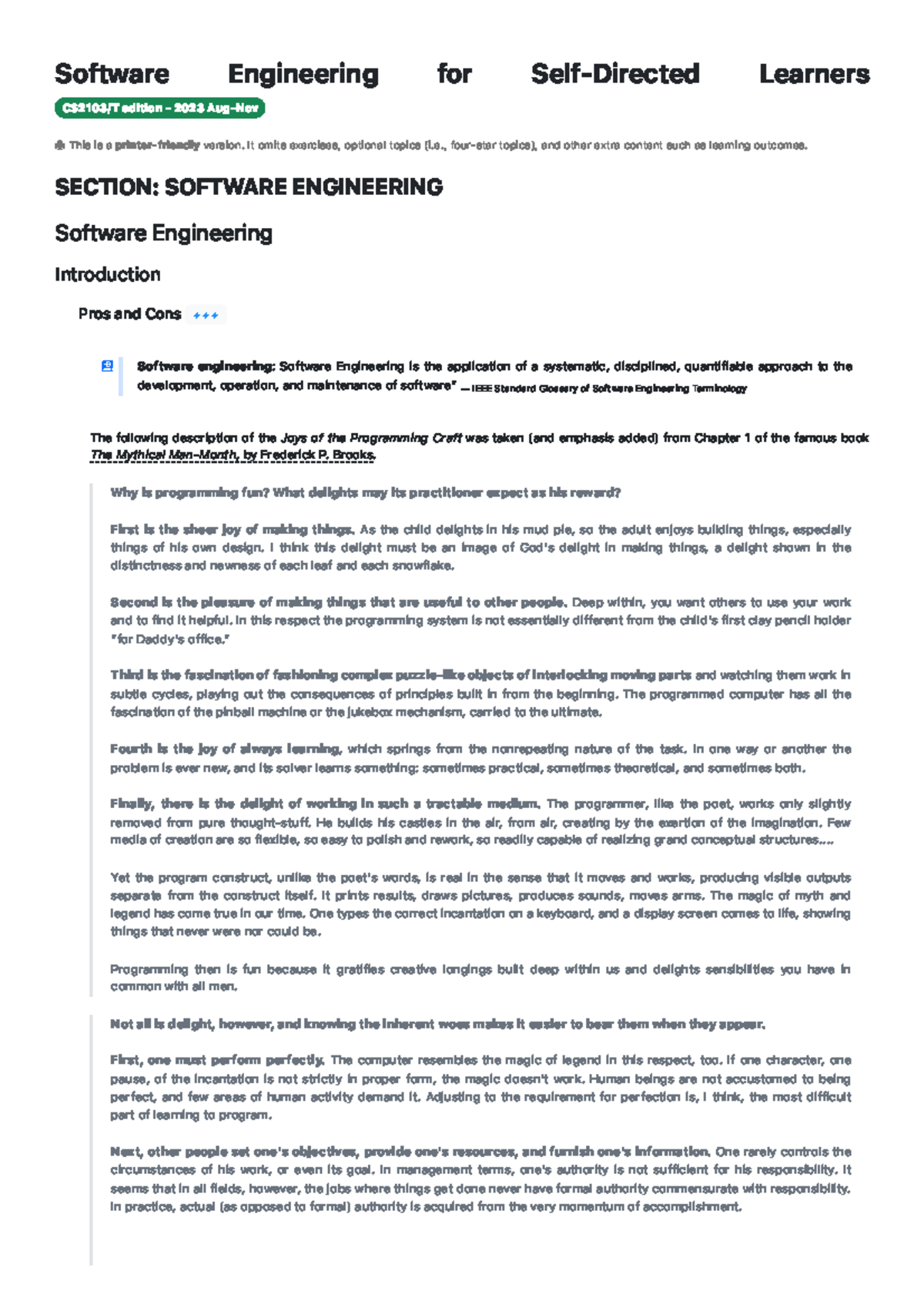 CS2103 T - Software Engineering for Self-Directed Learners [Printable ...