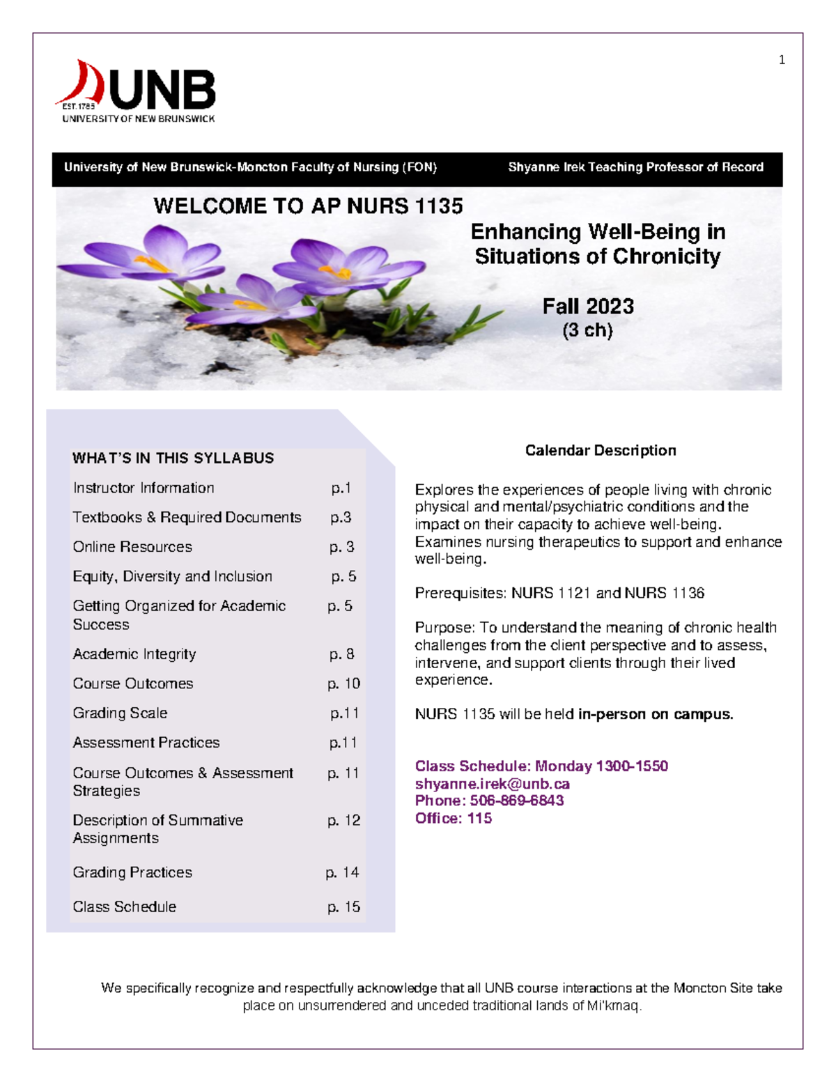 NURS 1235 Syllabus - We specifically recognize and respectfully ...