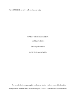 Reflection on the Covid - RUNNING HEAD: covid 19 reflection/ journal ...