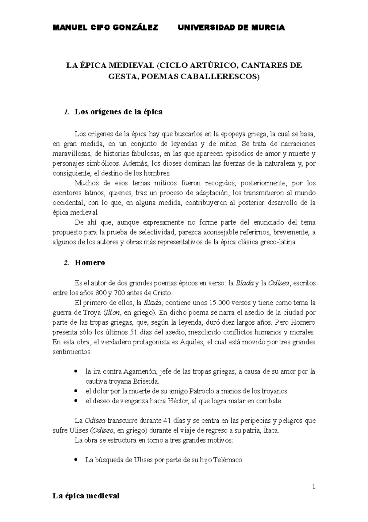 La épica medieval - Apuntes TLEM - LA ÉPICA MEDIEVAL (CICLO ARTÚRICO ...