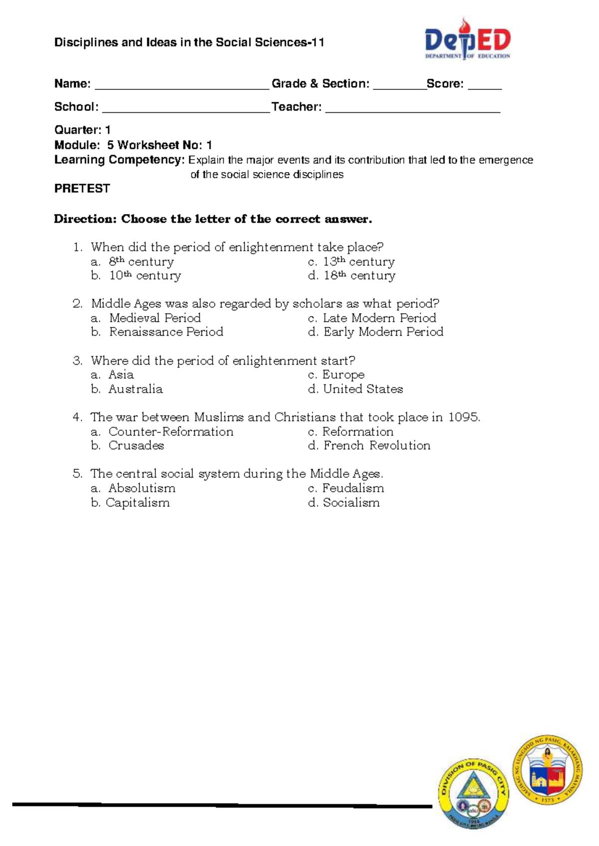 DISS 11 - Q1 - W5 - diss - Name: __________________________ Grade ...