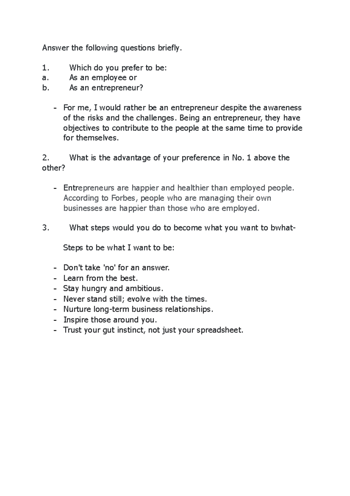 ST 2 Entrep - It is assignment - Answer the following questions briefly ...