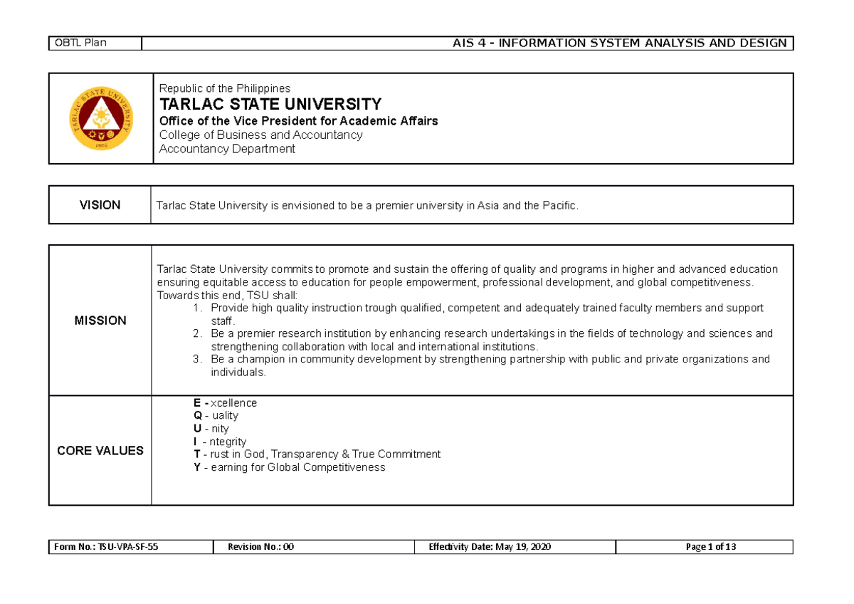 AIS 4 Flexible OBTL A4 - Republic of the Philippines TARLAC STATE ...