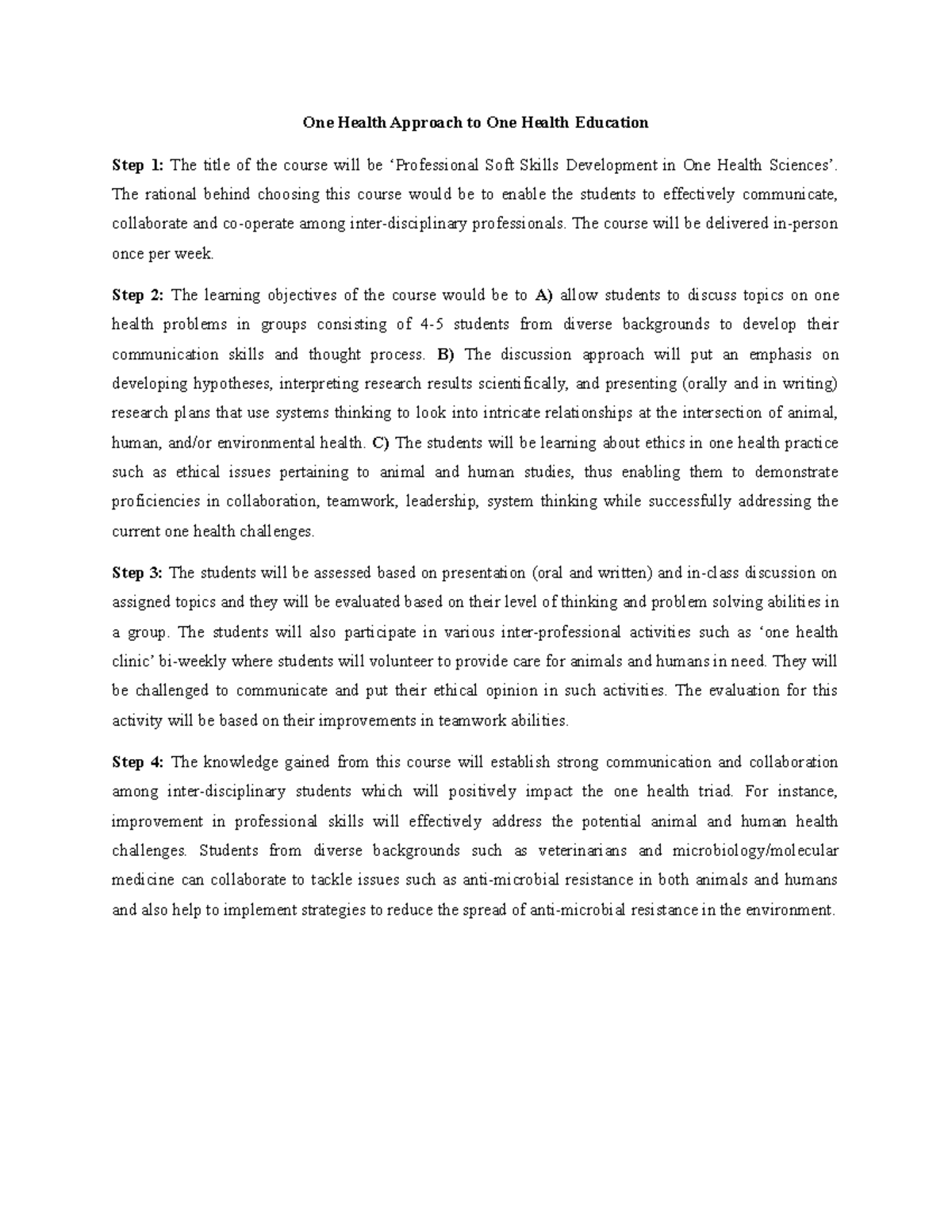 One Health Approach to One Health Education - The rational behind ...