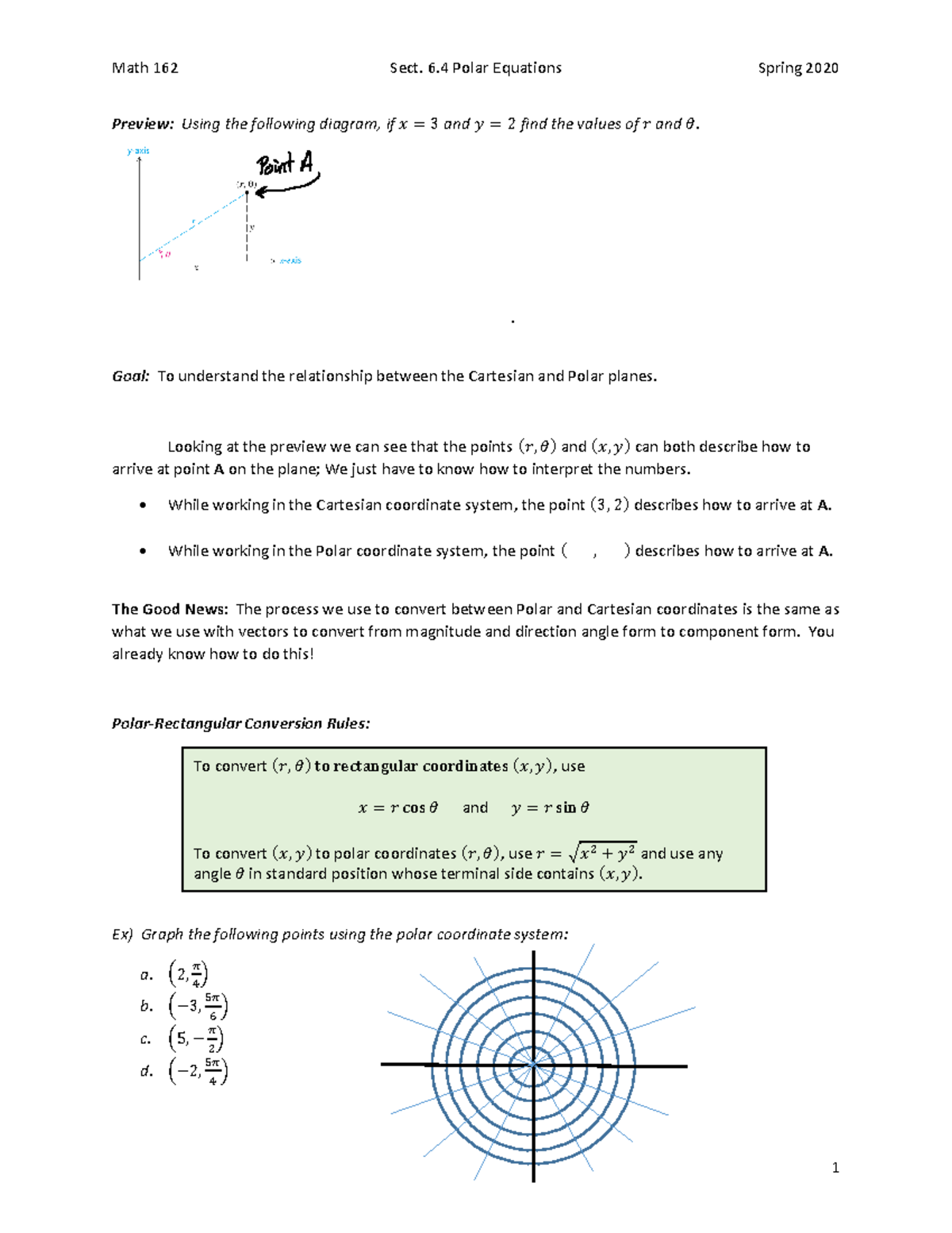 Math 162- Sect. 6.4 Notes - Preview: Using the following diagram, if 𝑥 ...