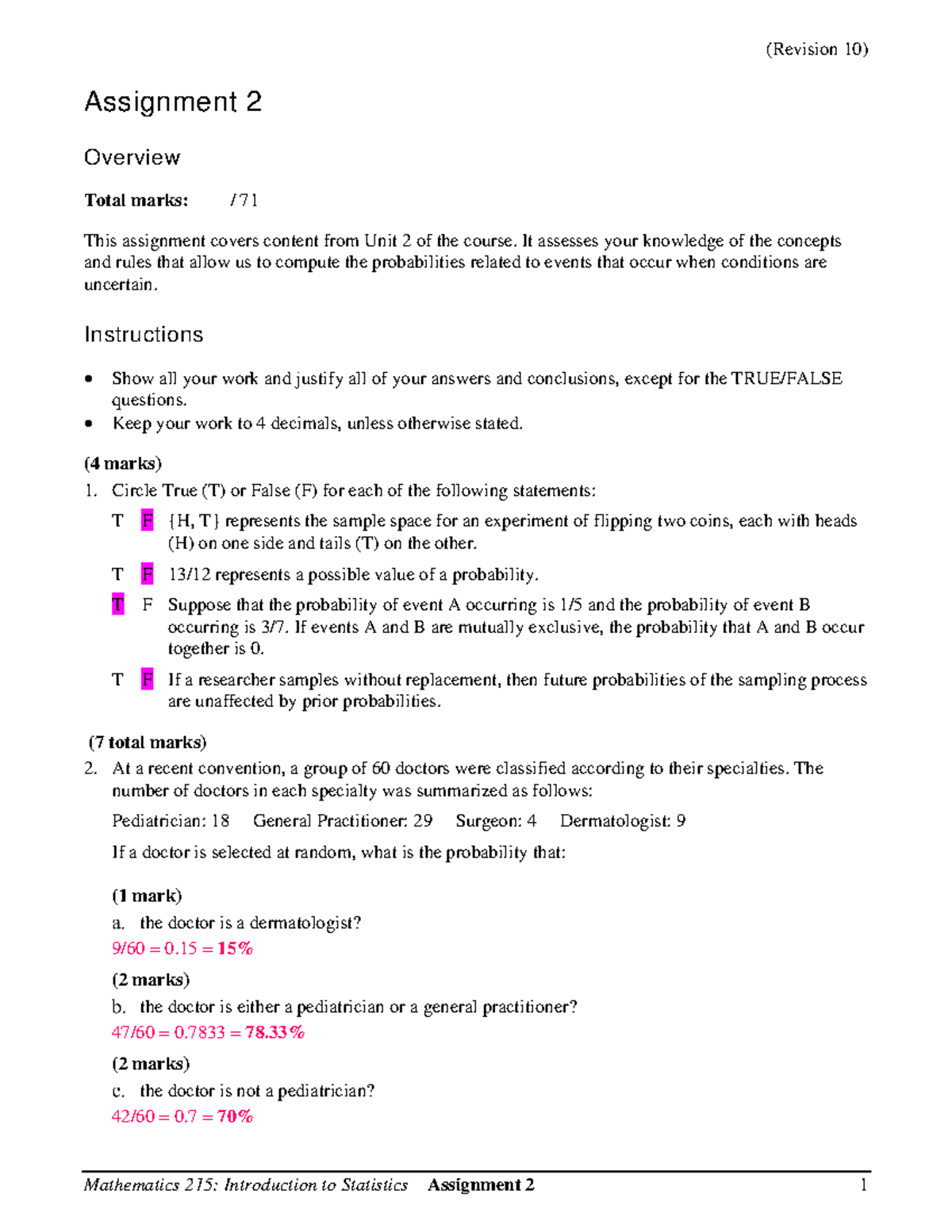 Assignment 2 - math 215 - (Revision 10) Assignment 2 Overview Total ...