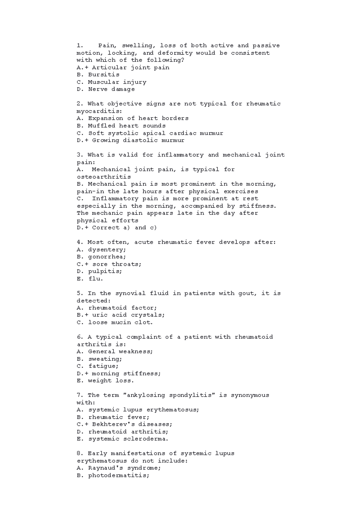 Propedtherapy 5 Sem Exam MSS - Pain, swelling, loss of both active and ...