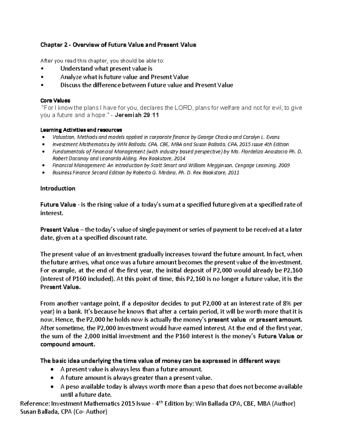 Chapter 2- Economics - Overview of future Value and Present Value ...