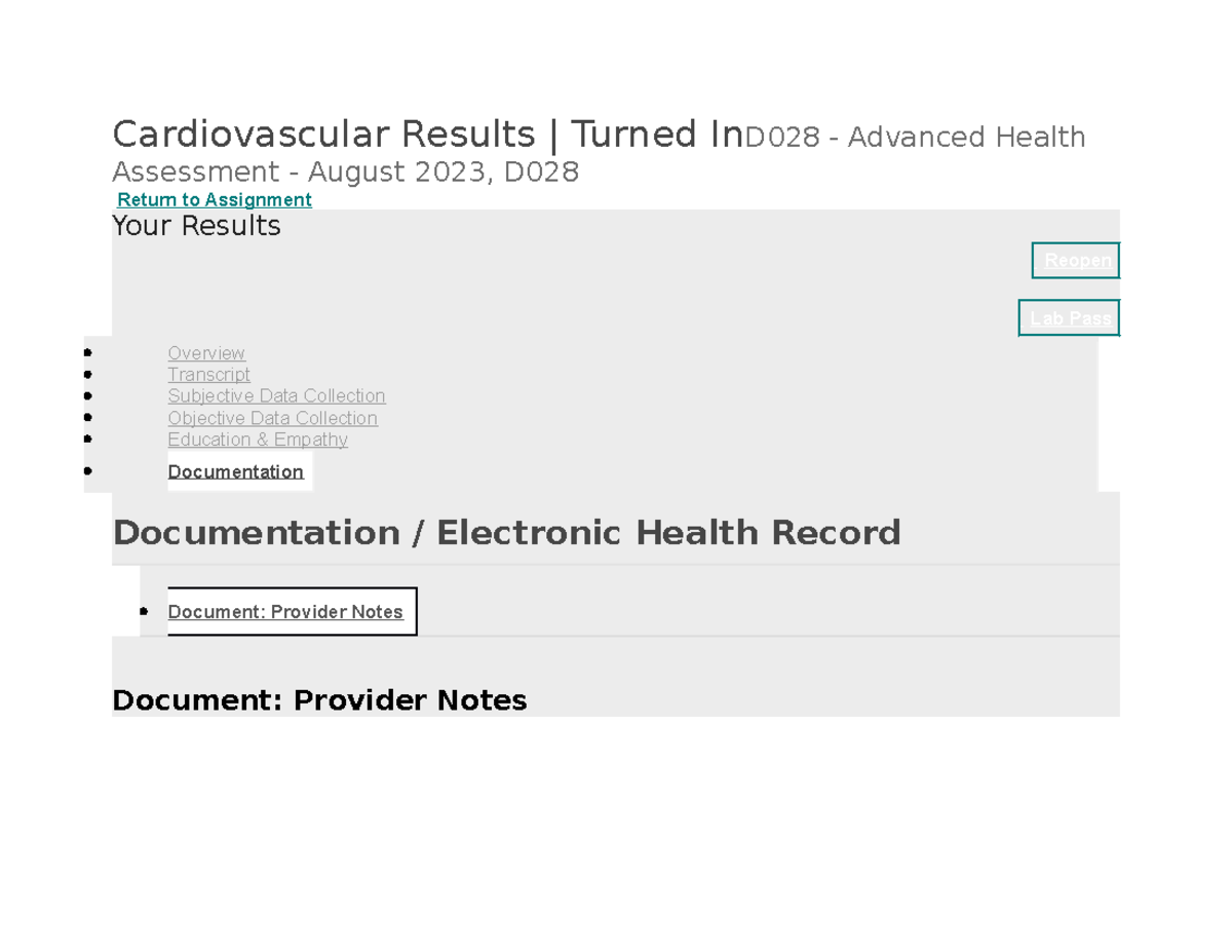 Shadow Health Cardiovascular Documentation EHR- Tina Jones - Cardiovascular Results | Turned ...
