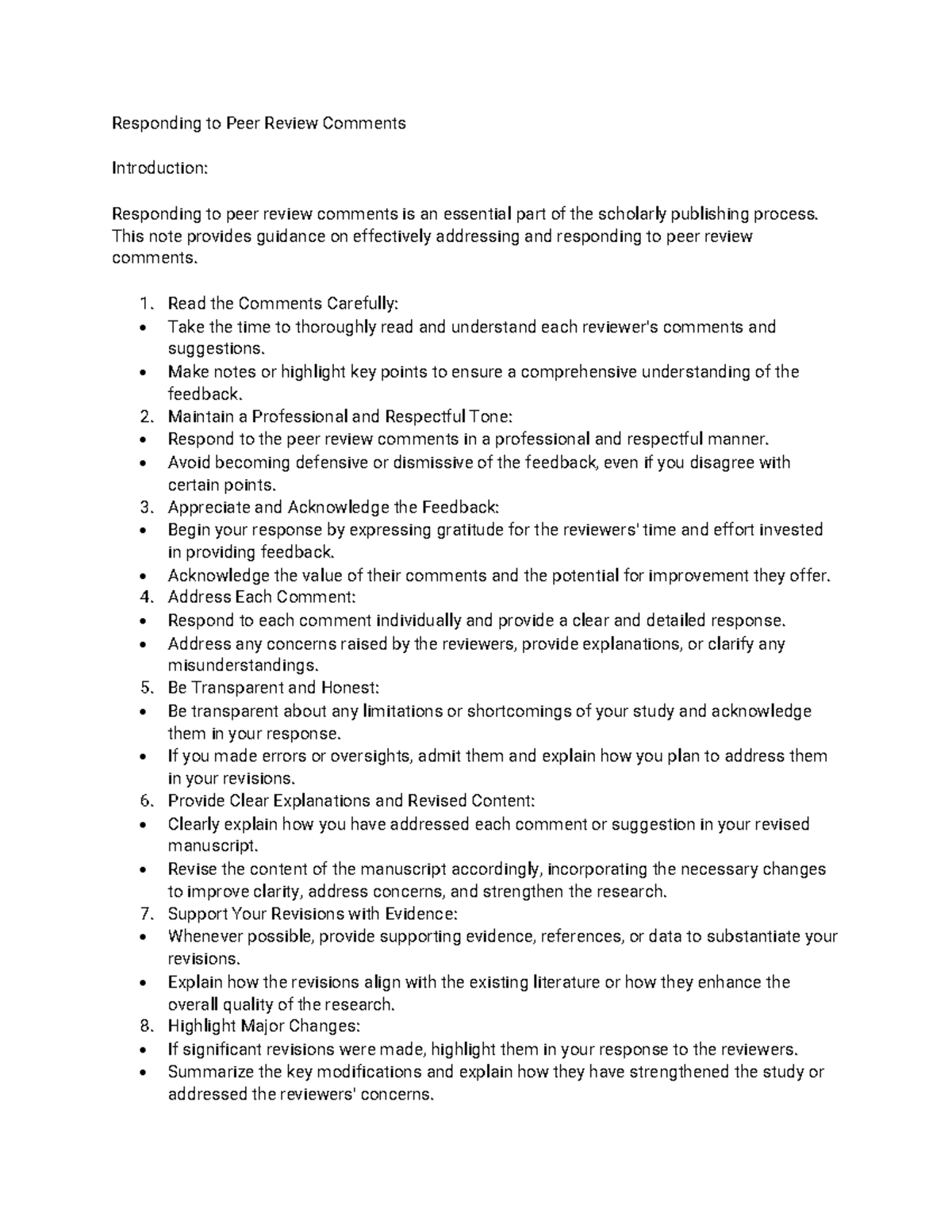 Responding to Peer Review Comments - Responding to Peer Review Comments ...