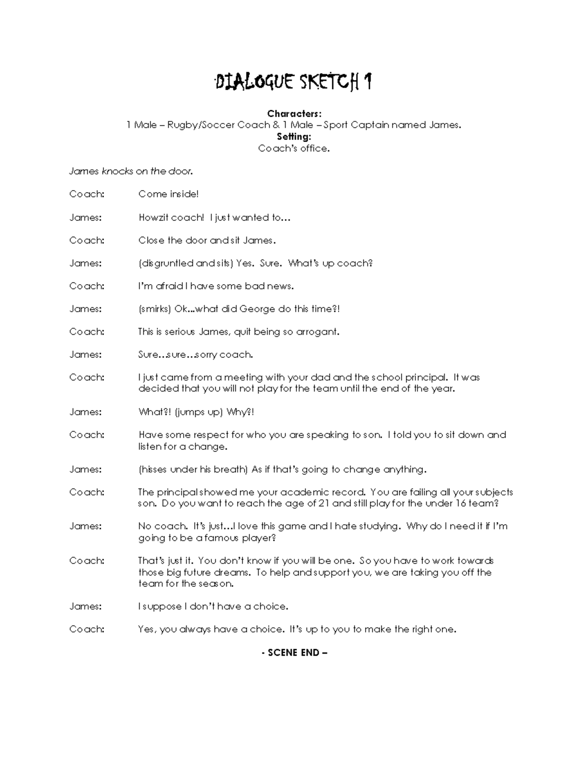 Dialogue Sketches - Assignent for Grade 8 - DIALOGUE SKETCH 1 ...