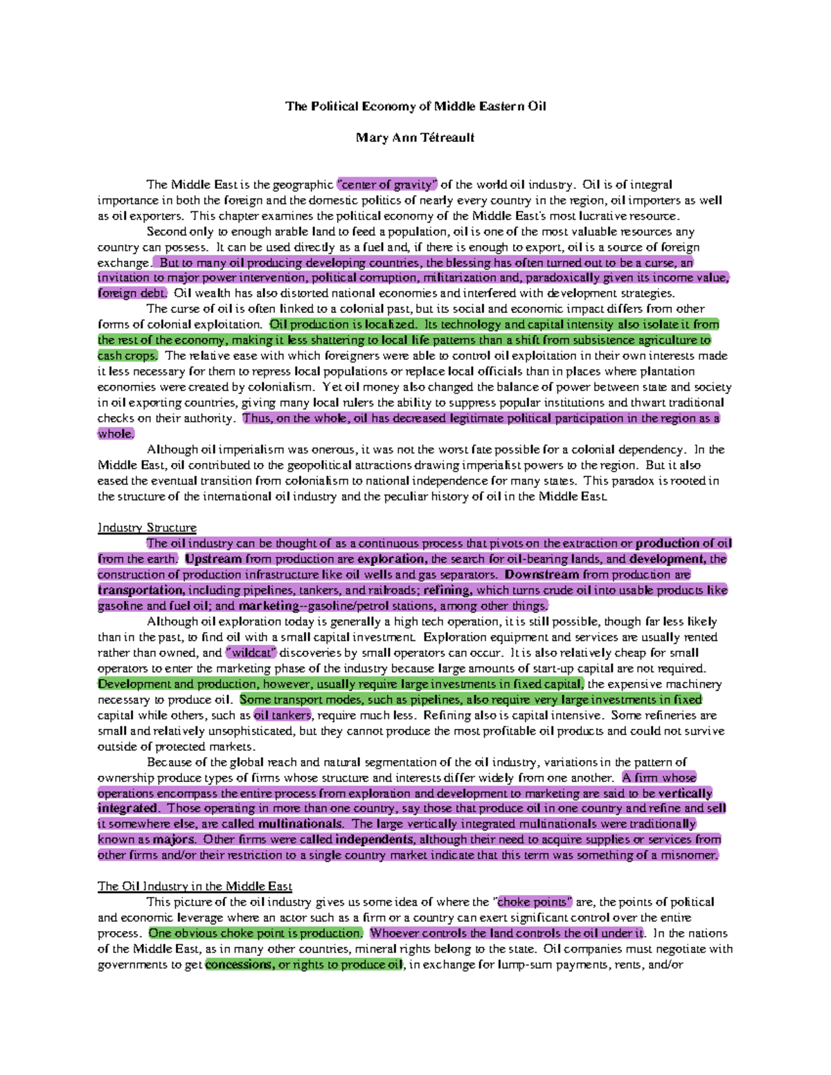Political Economy of Middle Eastern Oil - Oil is of integral importance ...