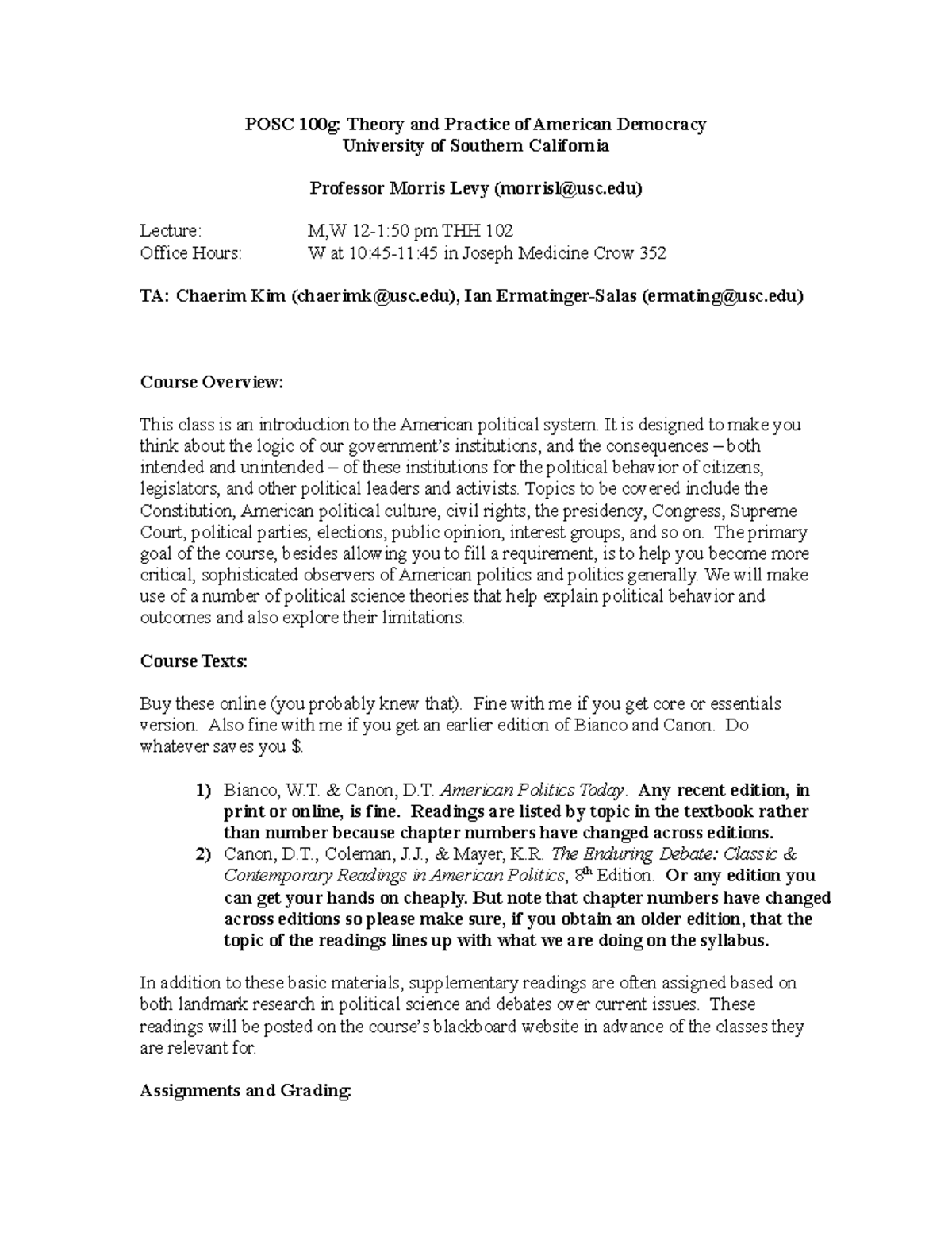 GE Syllabus POSC 100 fall 2022 - POSC 100g: Theory and Practice of ...