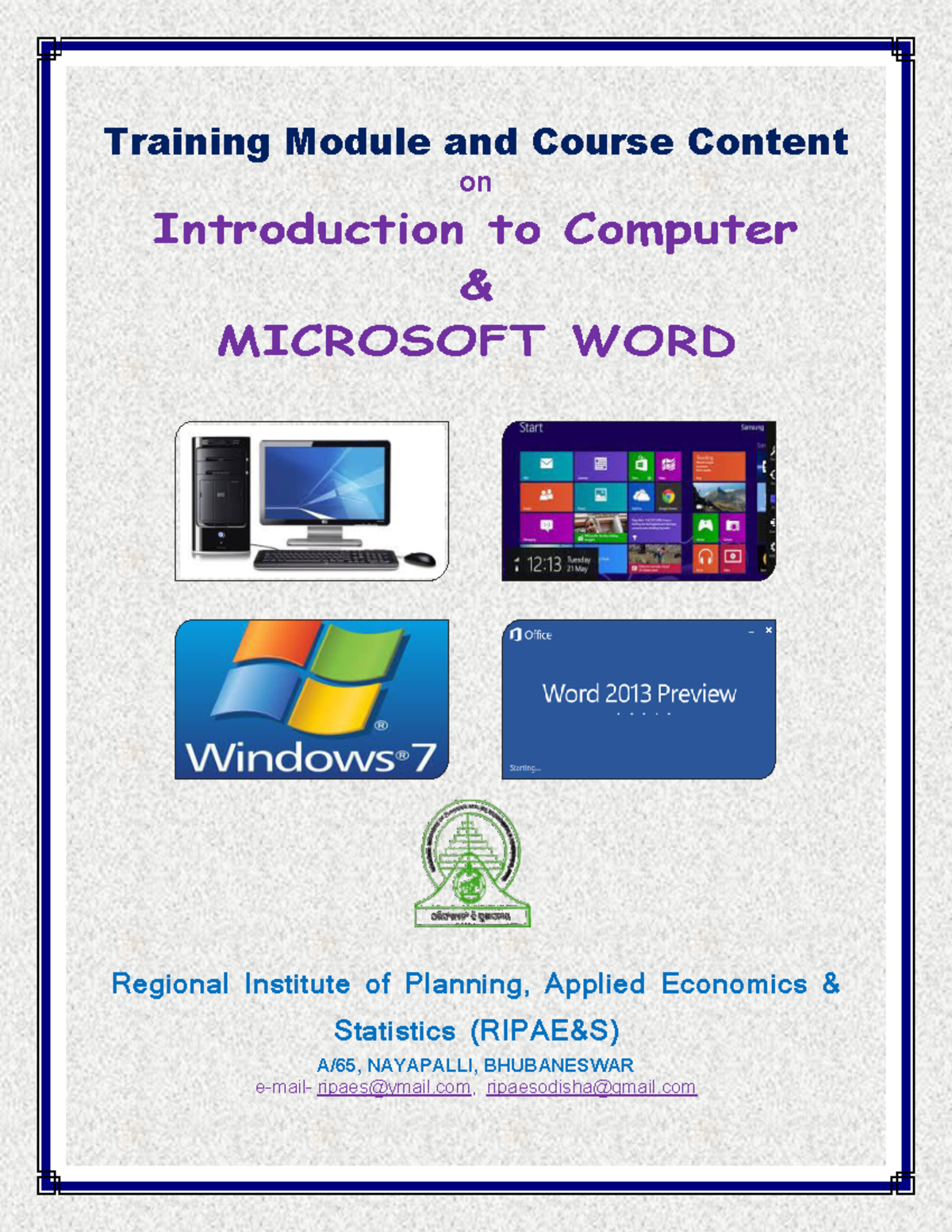 MSword - Notes - Training Module and Course Content on Introduction to ...