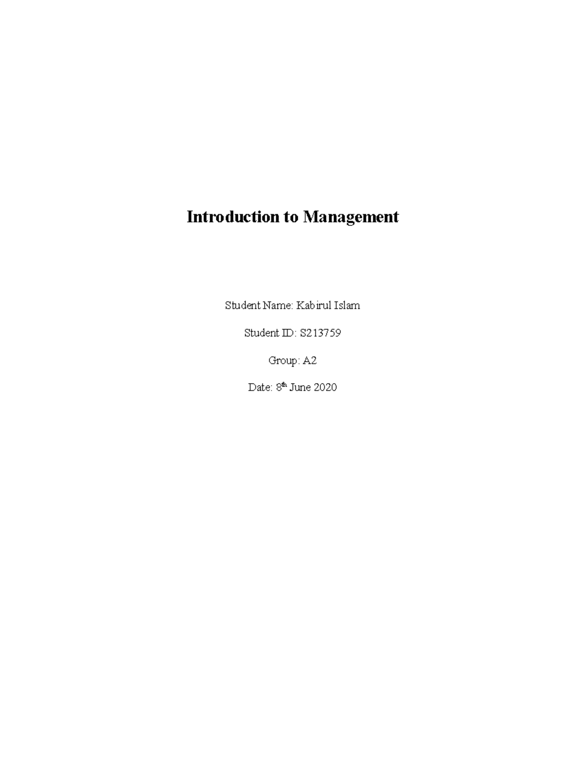 Introduction to managment - Studocu