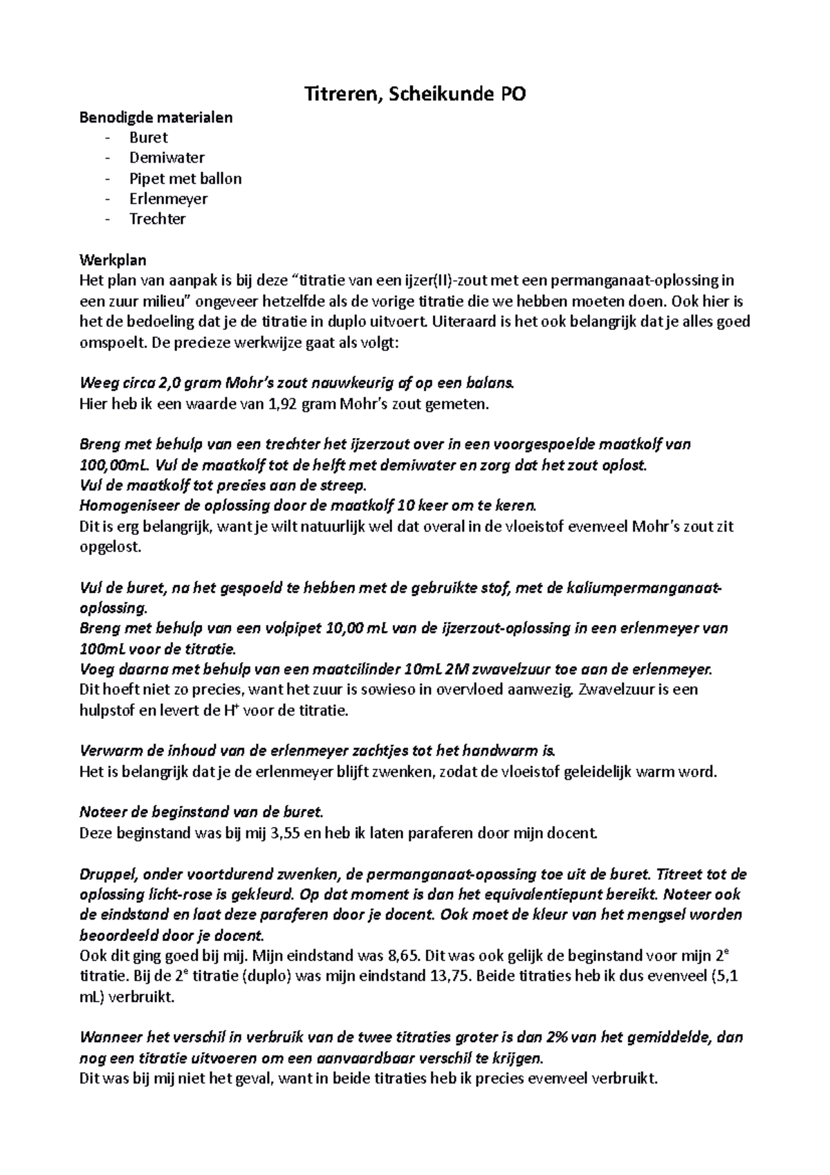 Sk2 - Titreren, Scheikunde PO Benodigde materialen - Buret - Demiwater ...
