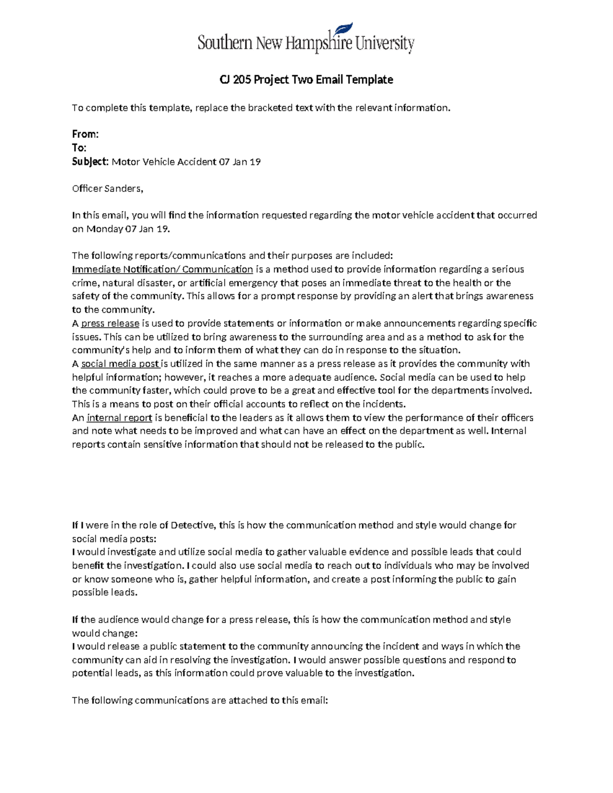 Comp CJ 205 Project Two Email Template - CJ 205 Project Two Email ...
