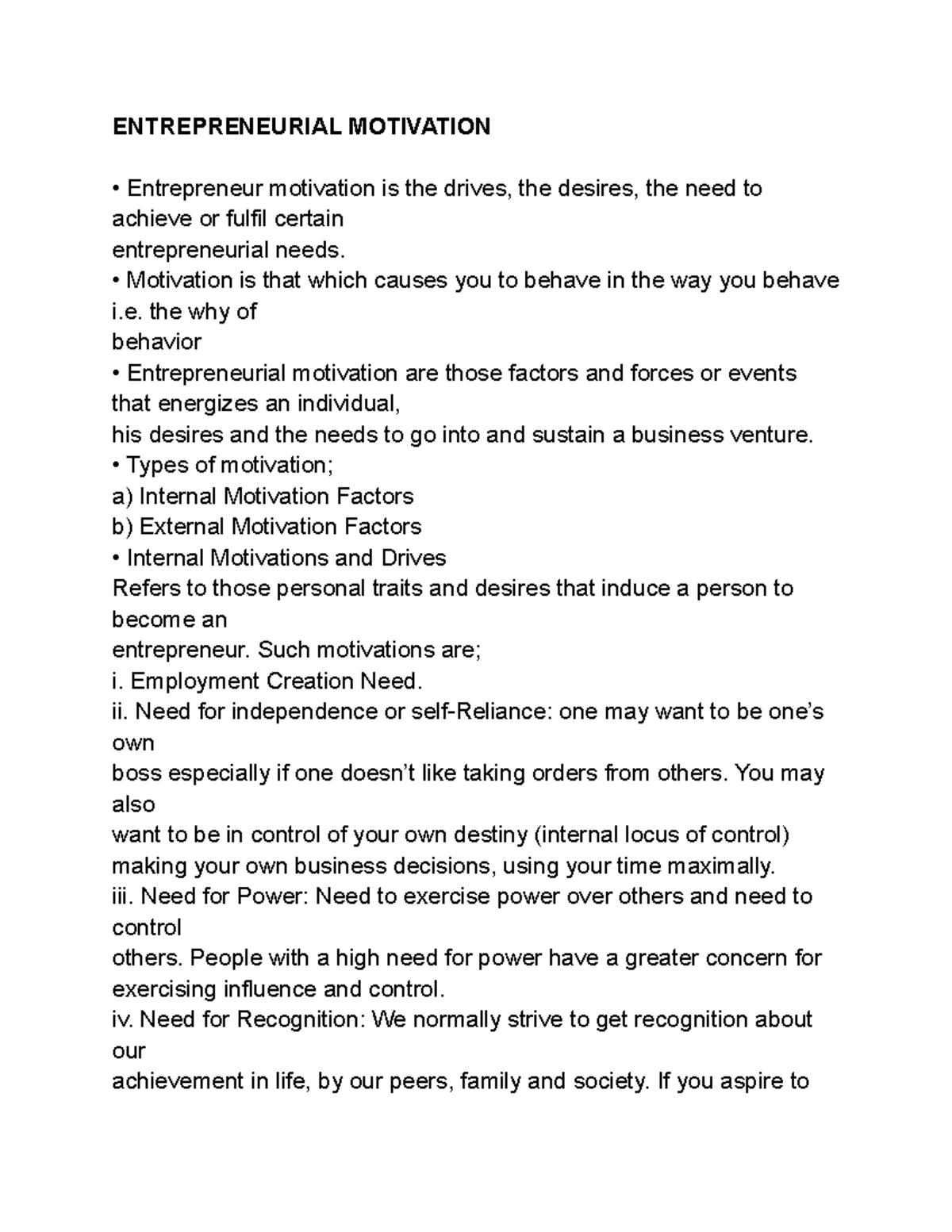 Entrepreneurial Motivation - ENTREPRENEURIAL MOTIVATION Entrepreneur ...