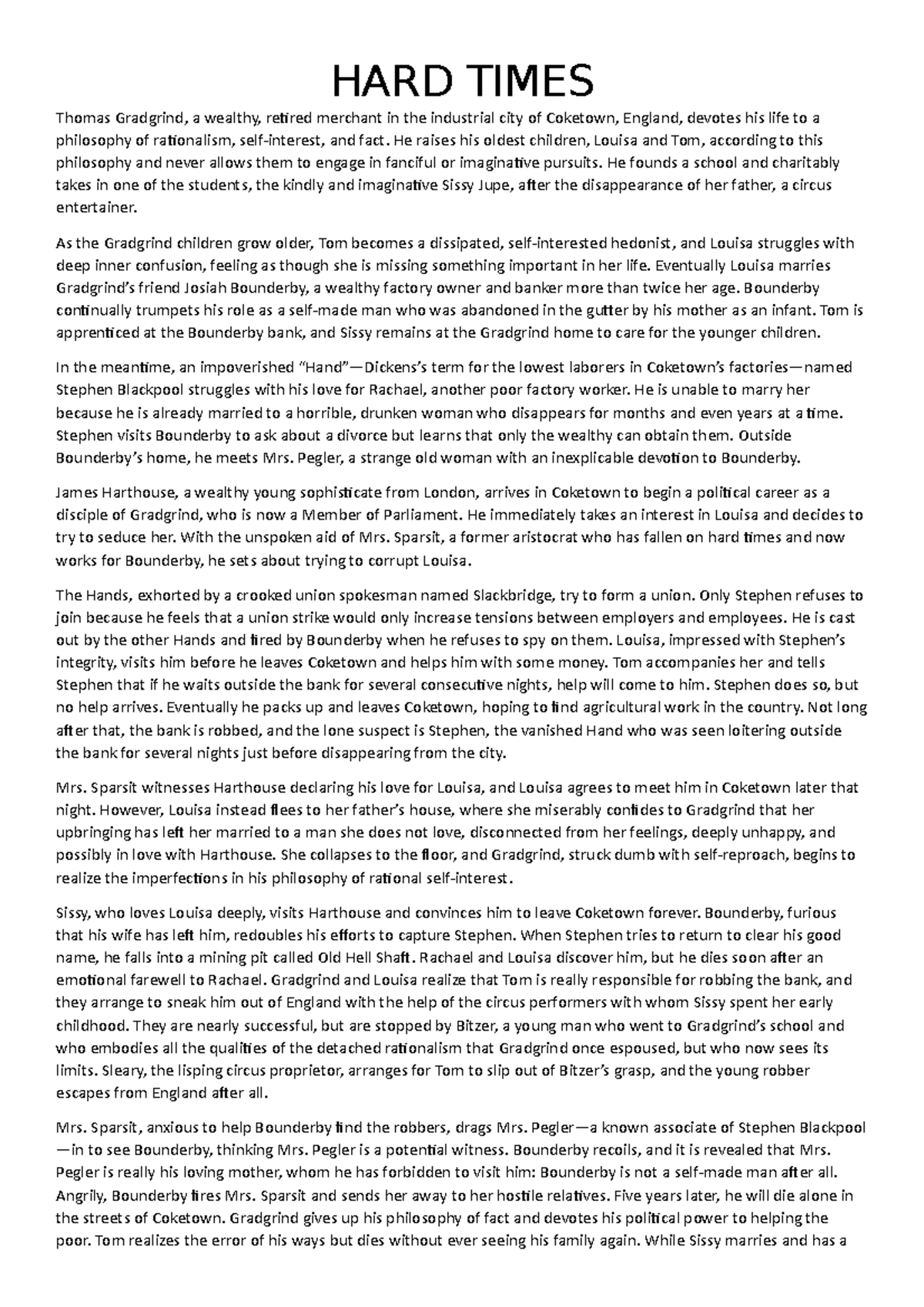 HARD Times - HARD TIMES Thomas Gradgrind, a wealthy, retired merchant ...