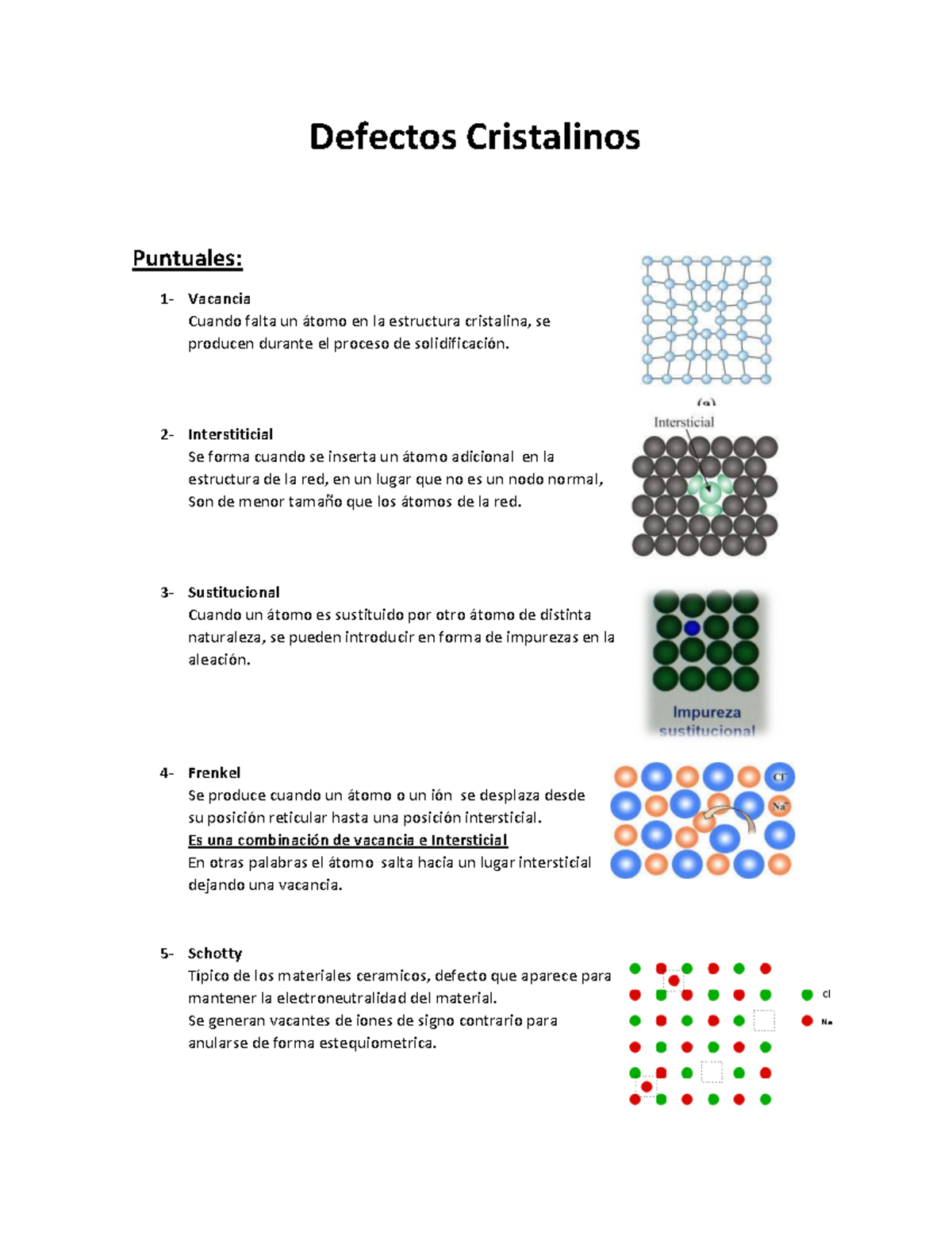 Defectos Cristalinos - Defectos Cristalinos Puntuales: 1 - Vacancia ...