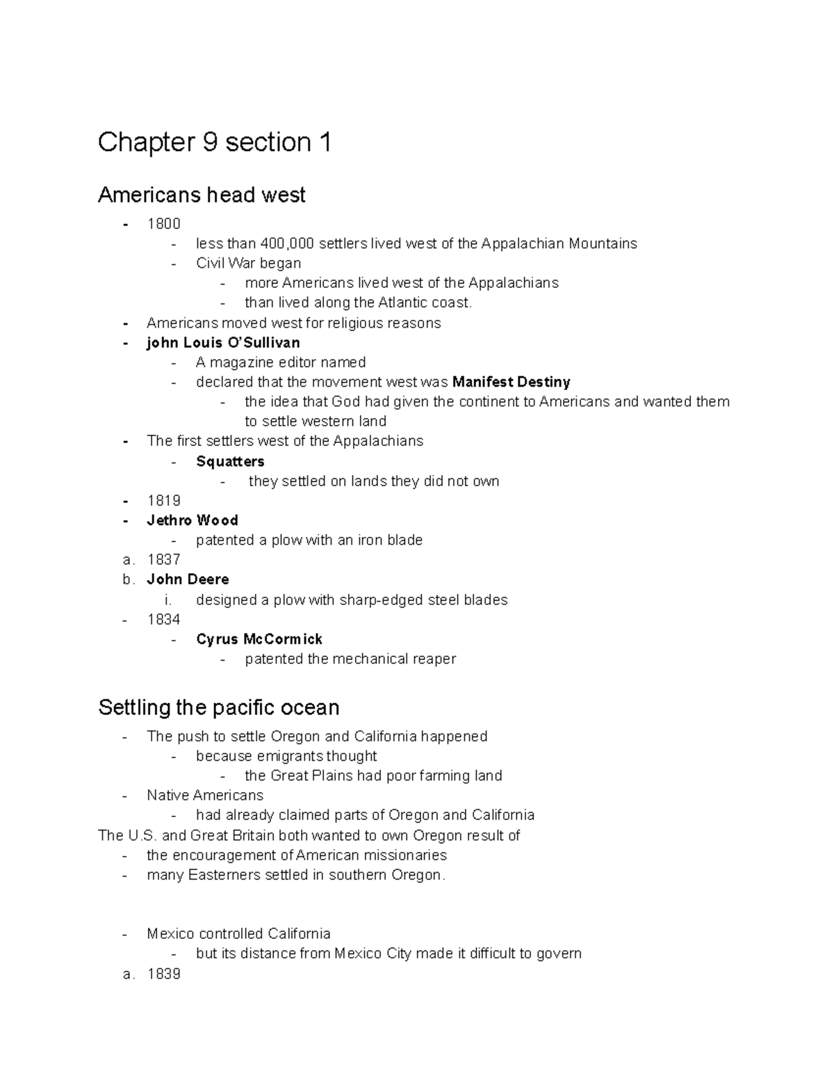 Chapter 9 section 1 notes - Chapter 9 section 1 Americans head west ...