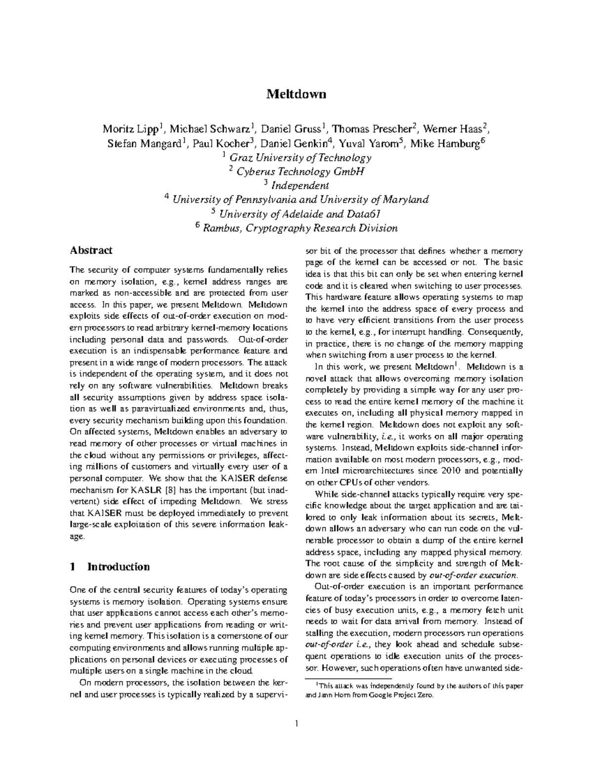 Meltdown - reading material - Meltdown Moritz Lipp 1 ,Michael Schwarz 1 ...