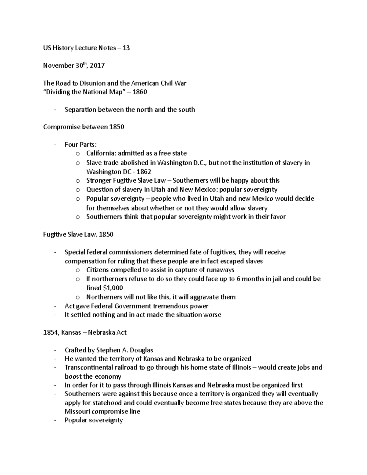 US History Lecture Notes – 13 - US History Lecture Notes – 13 November ...
