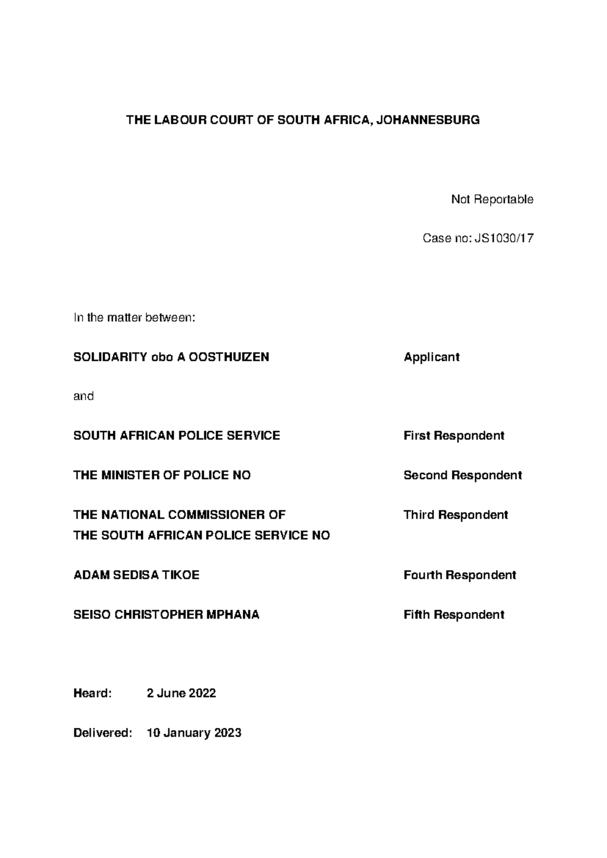 Solidarity v SAPS - It is a case for the third assignment - THE LABOUR ...