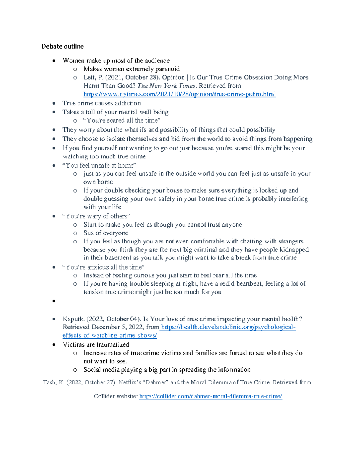Debate outline prep - Debate outline Women make up most of the audience ...