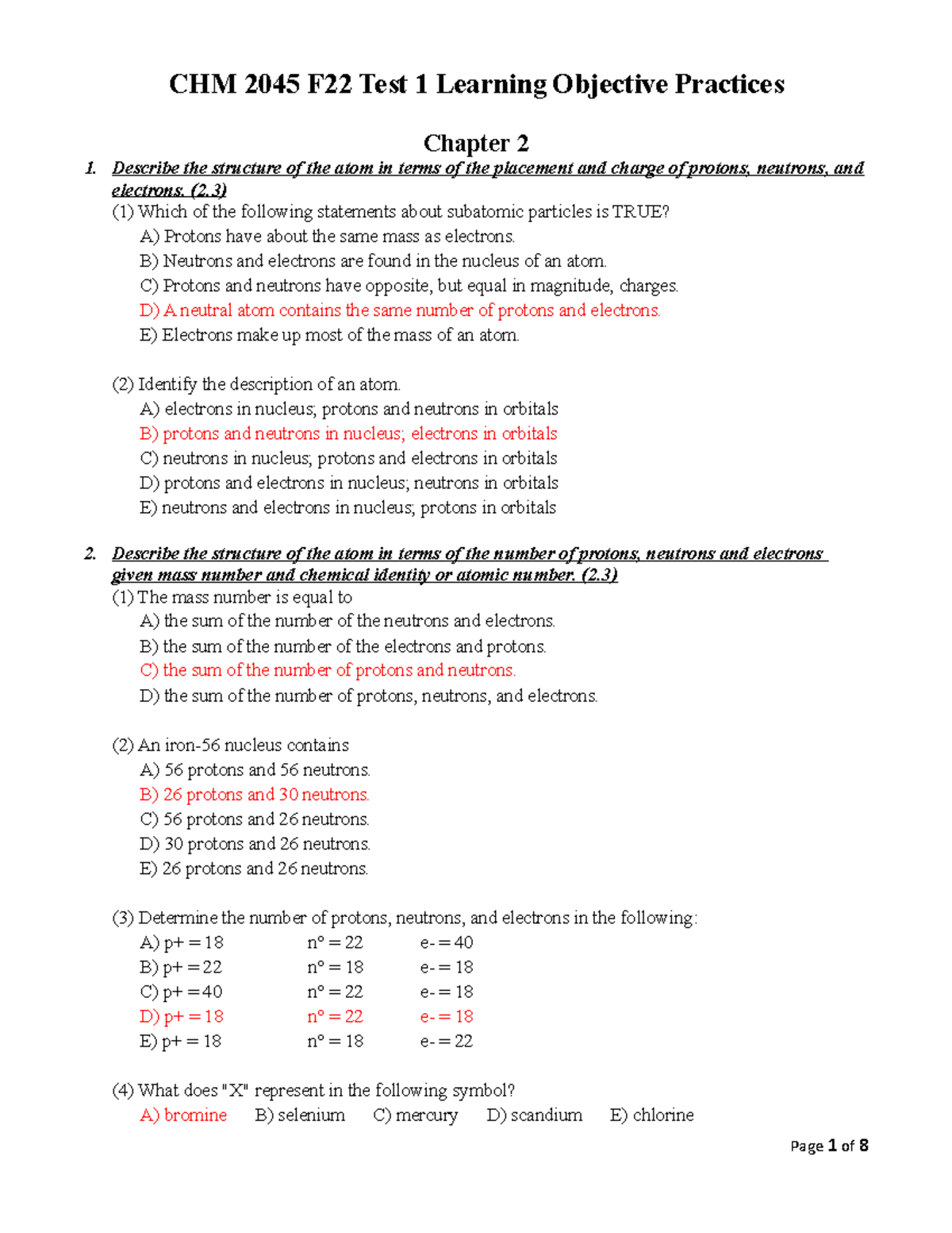 CHM 2045 F22 Test 1 Learning Objective Practices with answers - CHM ...