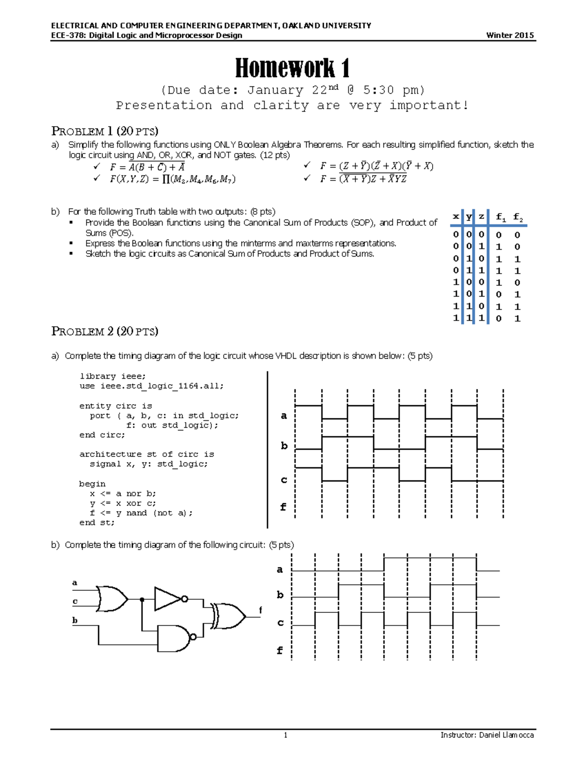 HW1, q + a - Homework assignment 1 - ECE-378: Digital Logic and ...