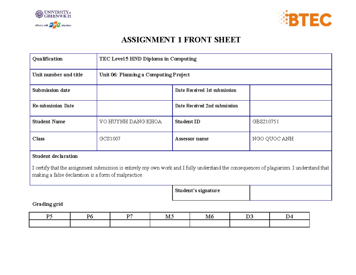 Assignment 1 1625 Managing A Successful Computing Project Vo Huynh Dang Khoa Gbs210751