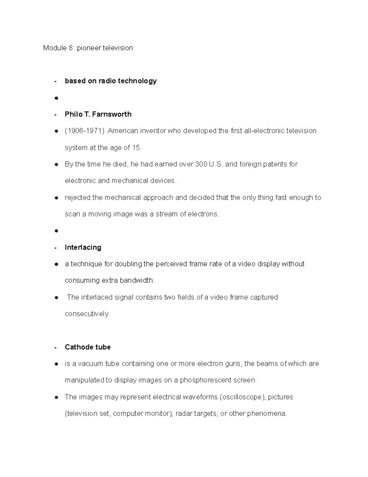 Module 8 pioneer television - Module 8: pioneer television **- based on ...
